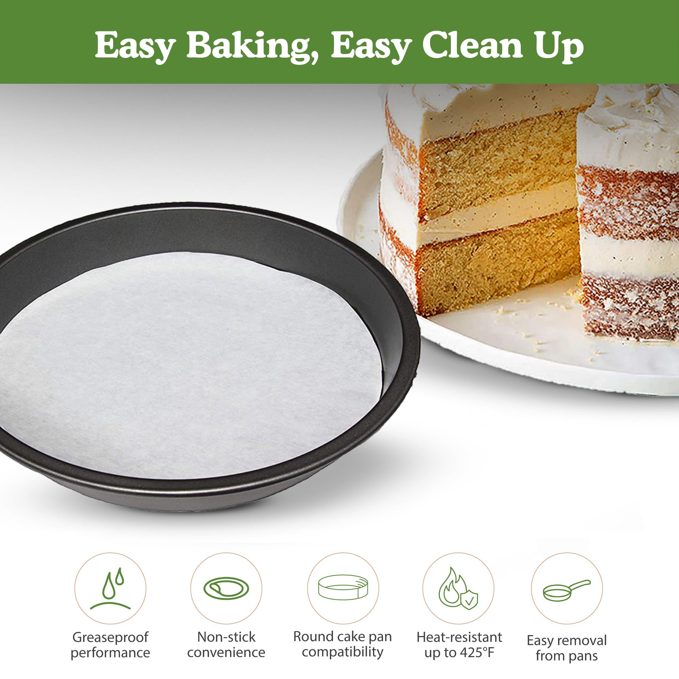 Regency Wraps Parchment Paper Circles For Round Cake Pans, Greaseproof Liners for Non-Stick Baking, 9" (Pack of 100), White