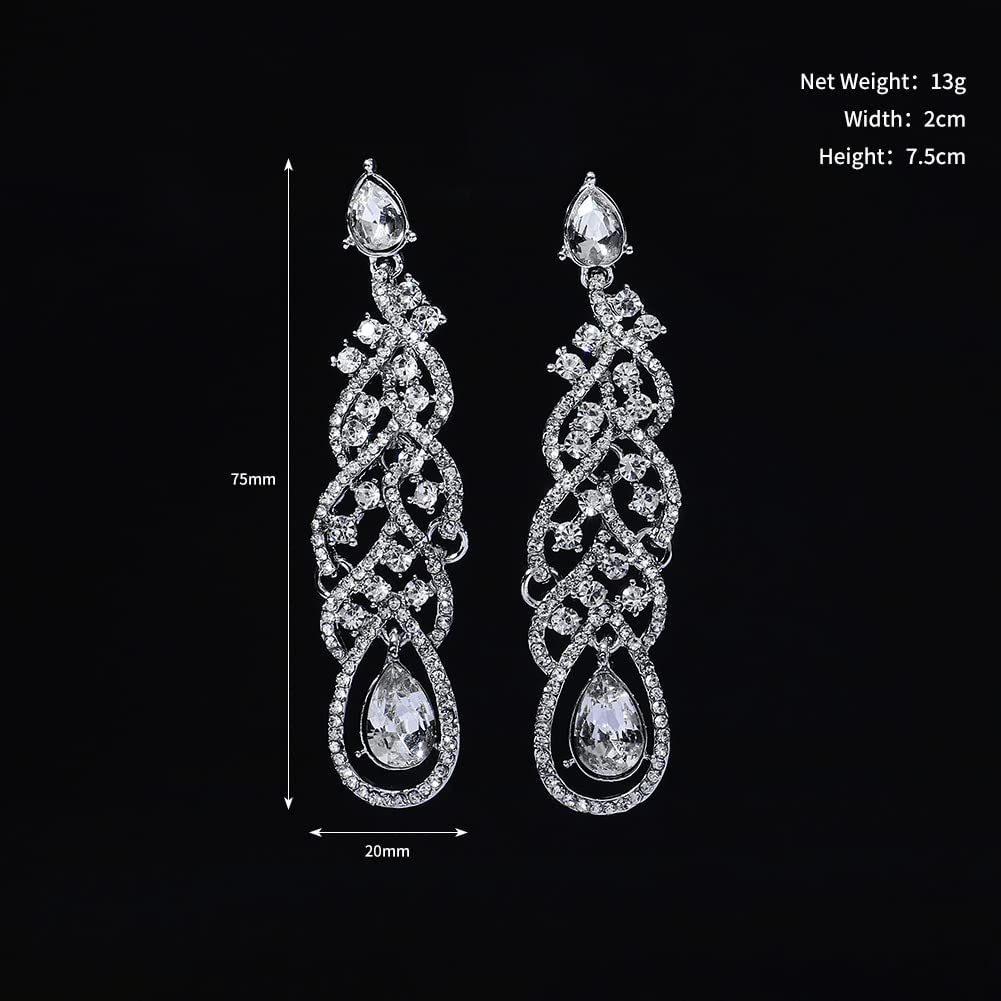 Silver Gold Wedding Earrings for Brides Women Crystal Rhinestone Beaded Emerald Cut Chandelier Earrings Infinity Dangle Earrings for Prom Party Style G