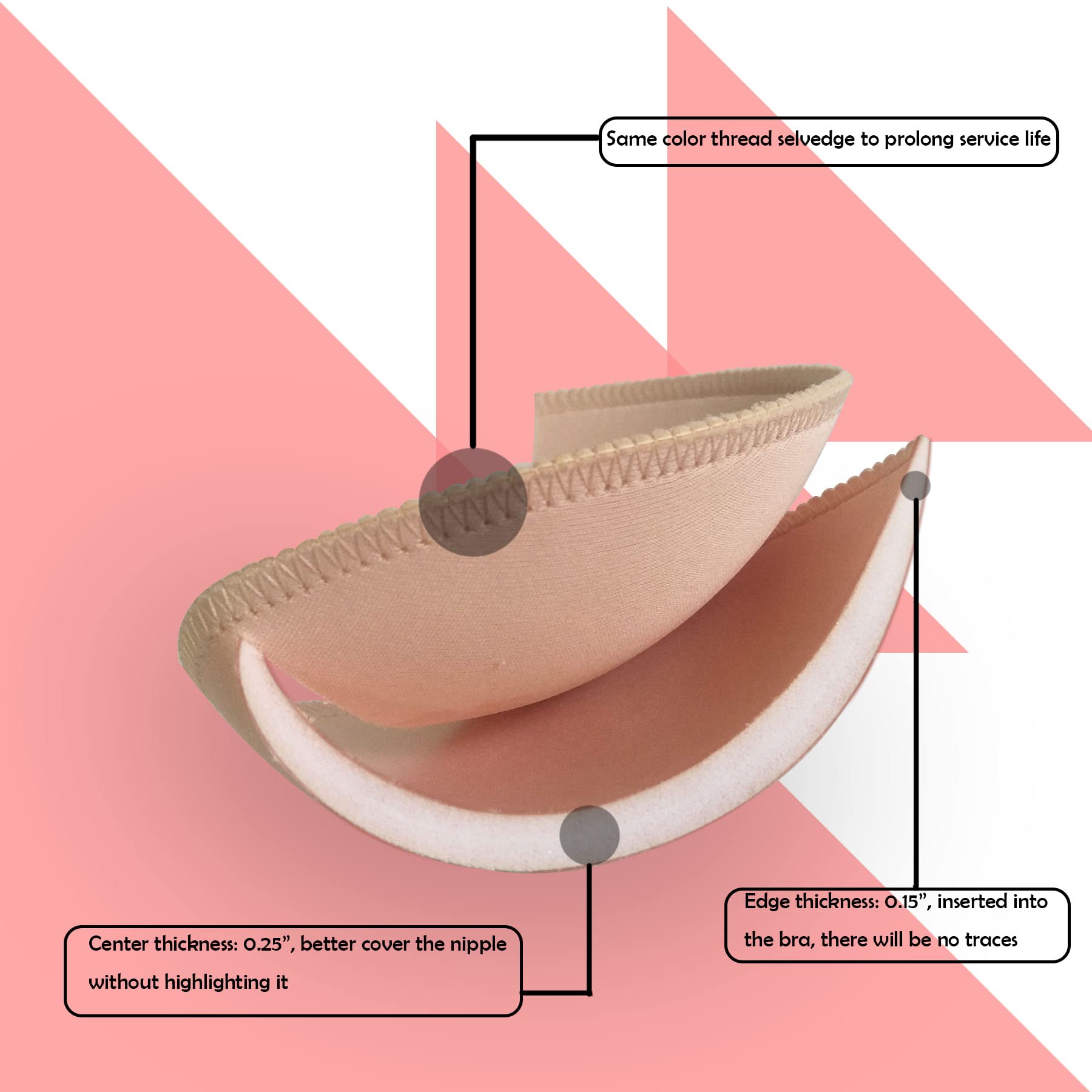 MINELEVEN Soft Oval High Resilience Sport Bra Cup Inserts,3-Pairs with Transparent Ivisible Tread, Update Nedle Psher