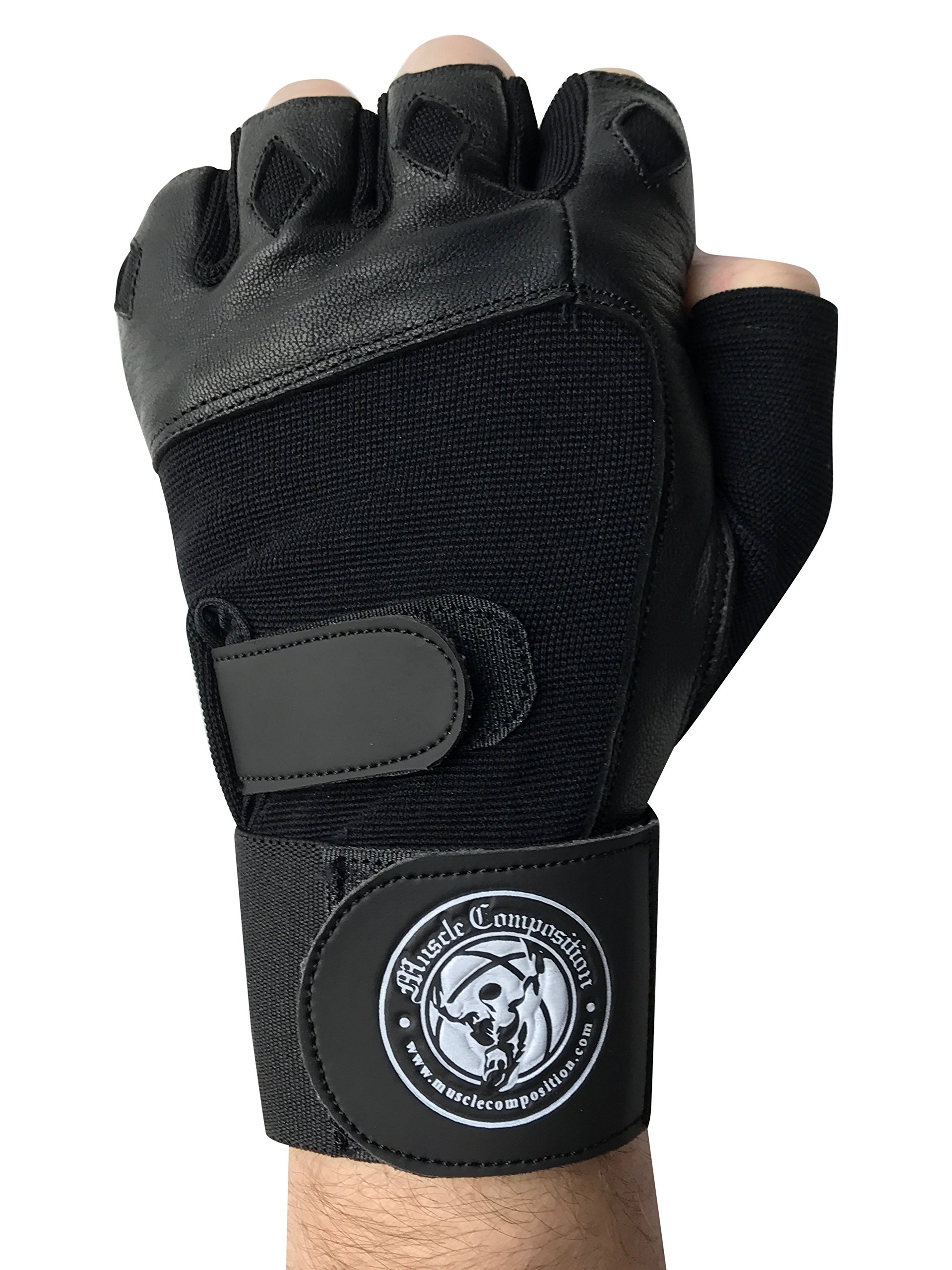 Muscle Composition Gym Gloves with Wrist Support for Gym Workout, Crossfit,Weightlifting Black/White. Premium Quality Materials. (Black, X-Large)