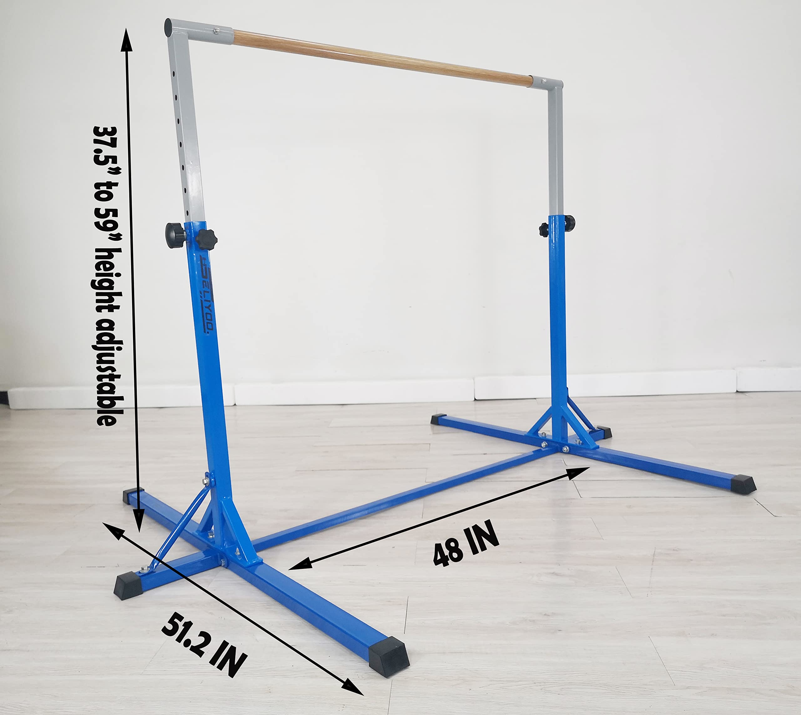 Seliyoo Expandable Gymnastics Bars with mat/Without mat,Horizontal Bars with Base Length 5FT,Adjustable from 33" to 49", Weight Limit 200 LBS for Kids Gymnastics at Home or Gym (Light Blue)
