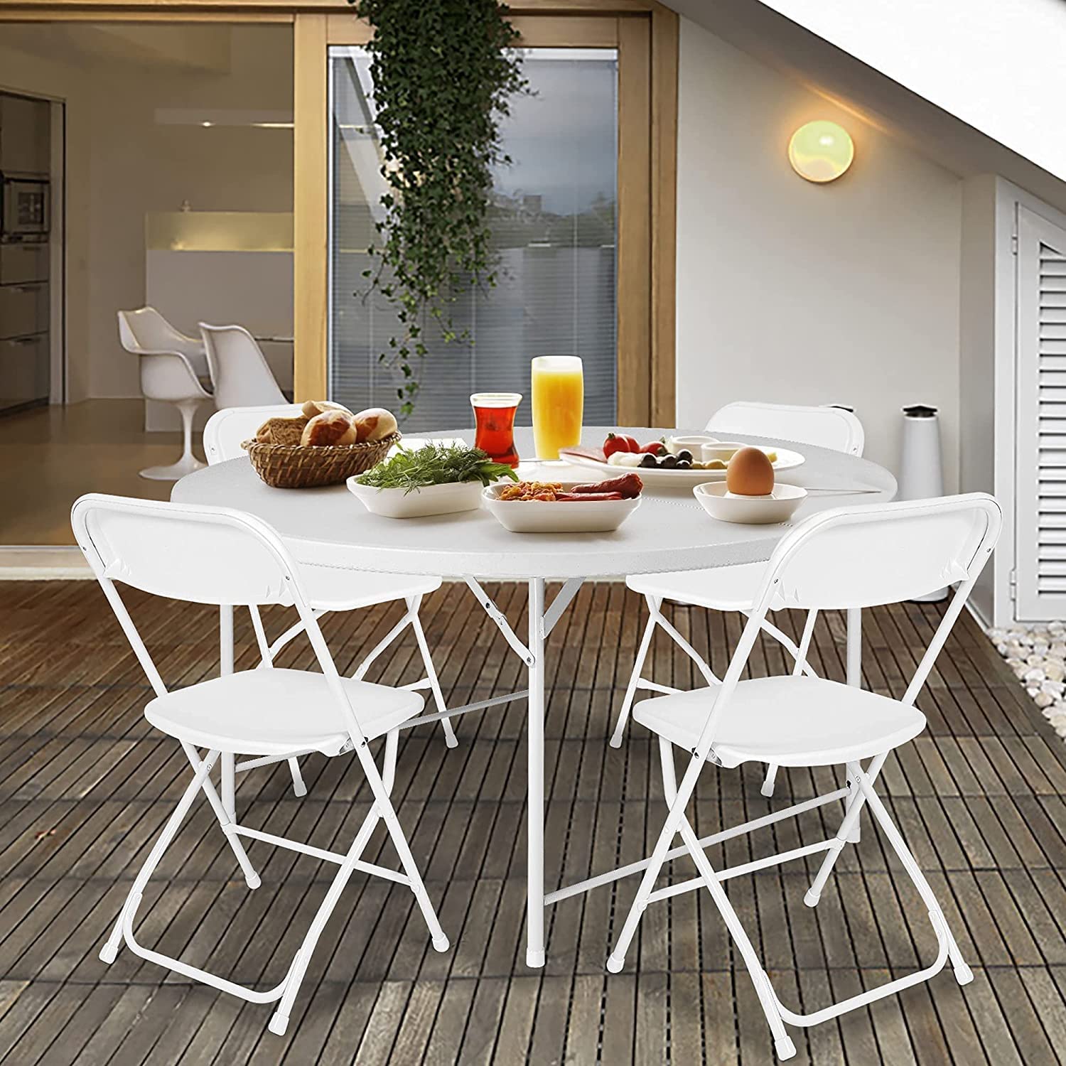 LUCKYERMORE 6 Pack White Plastic Folding Chair, Foldable Party Chairs, 330 lbs Capacity,Indoor Outdoor Folding Chairs,for Wedding Backyard Events Meeting House Festivals Dinner,Stackable