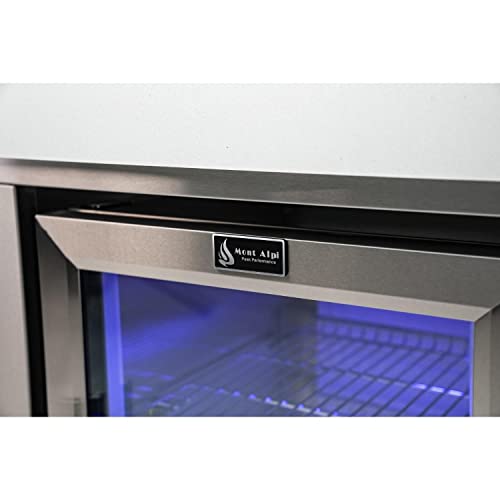 Mont Alpi MASF-BSS Black Stainless Steel Modular Beverage Center Fridge Cabinet 2.7 Cubic Feet Wine Cooler Outdoor Rated Lockable Refrigerator with Blue LED Lighting