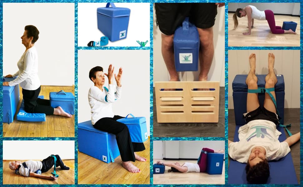 Pain Free-Posture SMALL Foam Block/Pillow & HEALING Aqua Strap/Yoga Belt Bundle-Record-Breaking Improved Egoscue Block- with practical Handle & Zipper- Waterproof- Best Belt with Plastic Strong Buckle