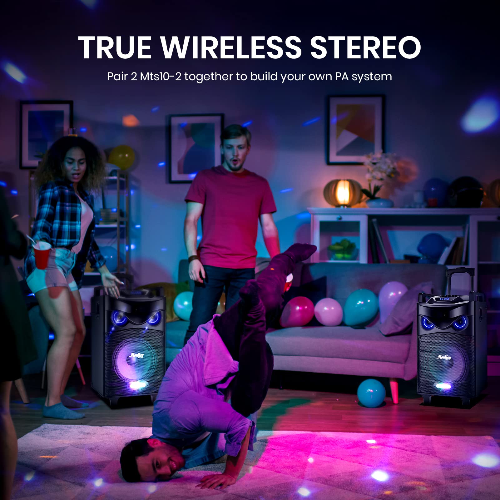 Moukey Karaoke Machine, PA System Woofer, Portable Bluetooth Speaker w/ 2 Wireless Microphones, Lyrics Display Holder, Party Lights & Echo/Treble/Bass Adjustment, Support TWS/REC/AUX/MP3/USB/TF/FM