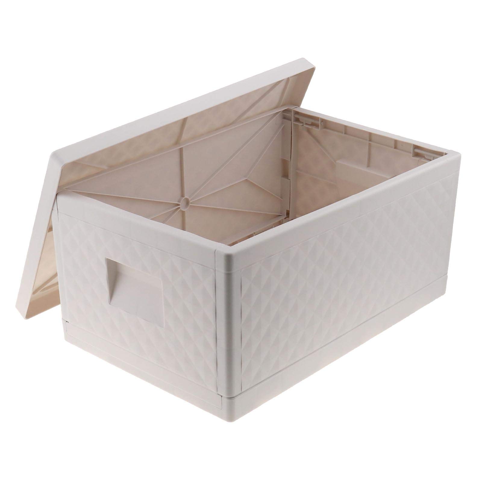 Micro Traders Collapsible Storage Bins with Lids Plastic Storage Boxes for Toy Media Sundry Vehicle Living Room Wardrobes Closets Storage (7.7x11.8x8.7inch) - Beige