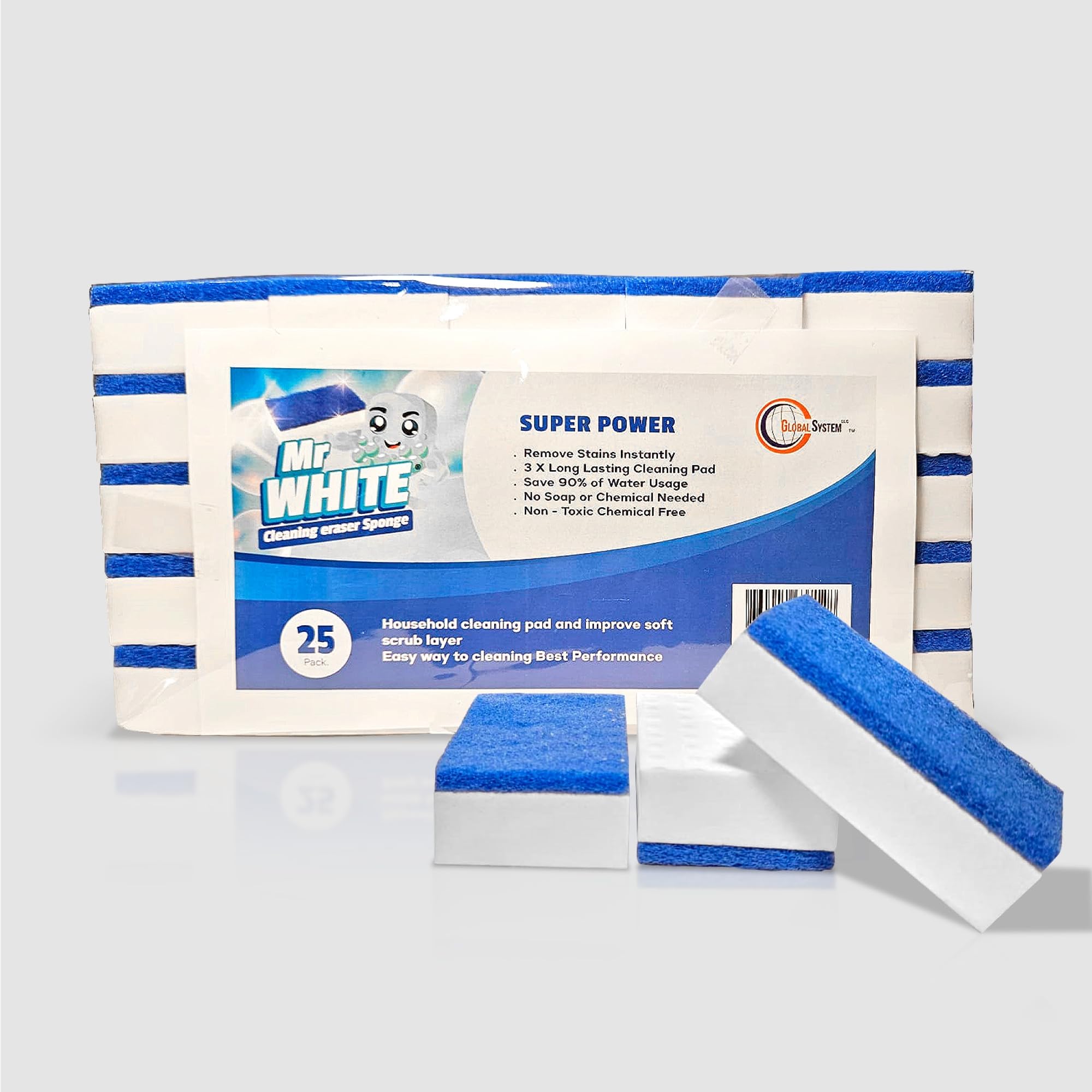Mr White 4X Stronger Magic Eraser Sponge,25-Pack, Cleaning Brush,Cleaning Sponge,Multi-Purpose Power Scrub, Household Cleaning,Melamine Foam, Office & Indus. Boat Scuff Eraser,Esponja Kitchen, Bath