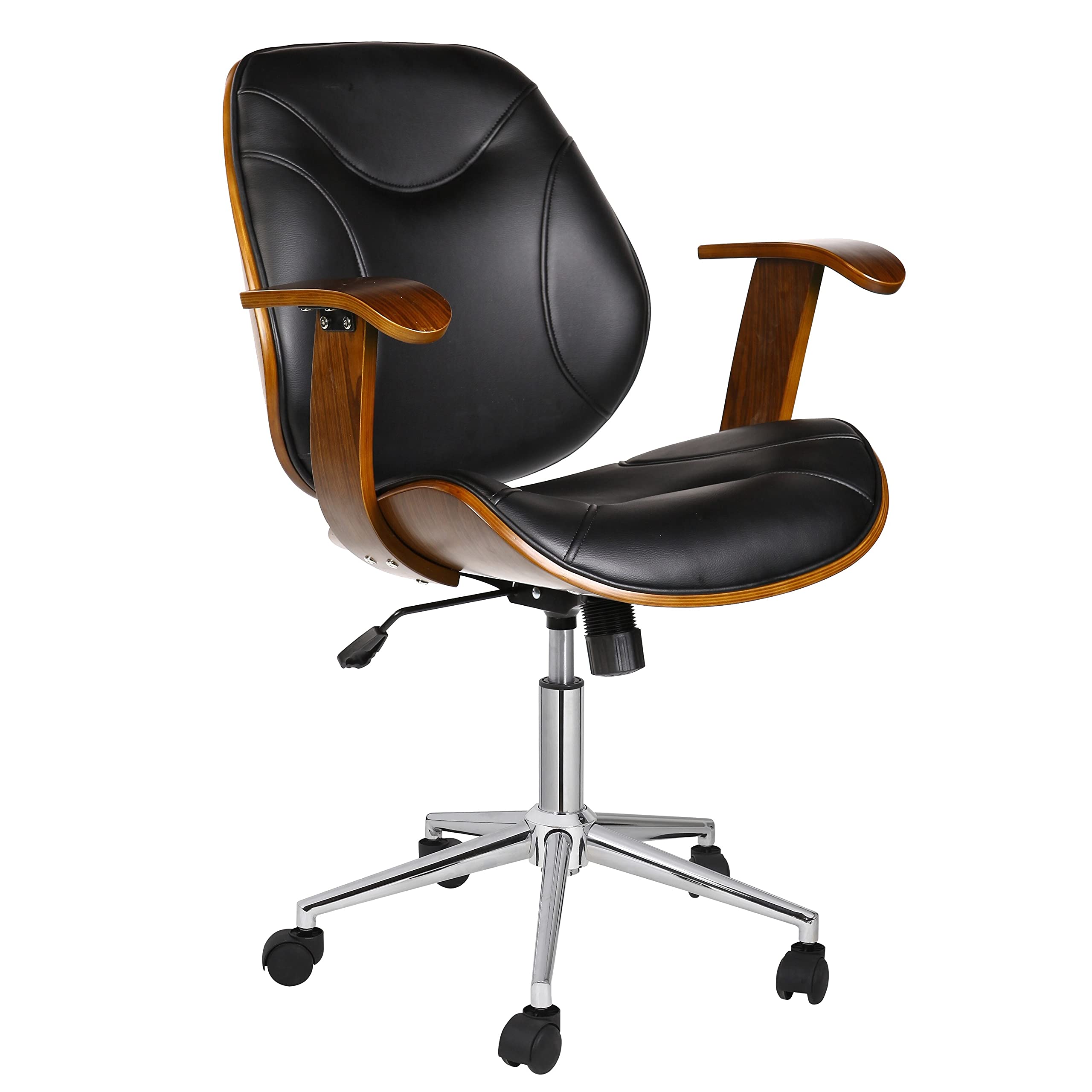 Porthos Home Flynn Adjustable Office Chair with 360° Swivel, PU Leather Upholstery, Ergonomic Back and Armrests, 5 Star Chrome Base and Roller Caster Wheels