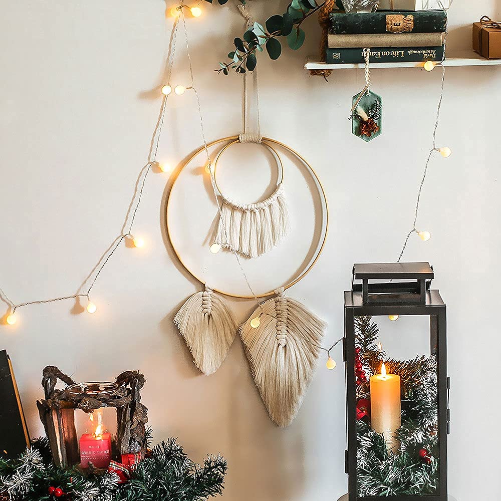 O-heart Macrame Wall Hanging, Woven Boho Chic Wall Decor Cotton Leaf Feather Bedroom Decor Large Wall Art Decor, Bohemian Home Decorations Wall Accent - Style 1
