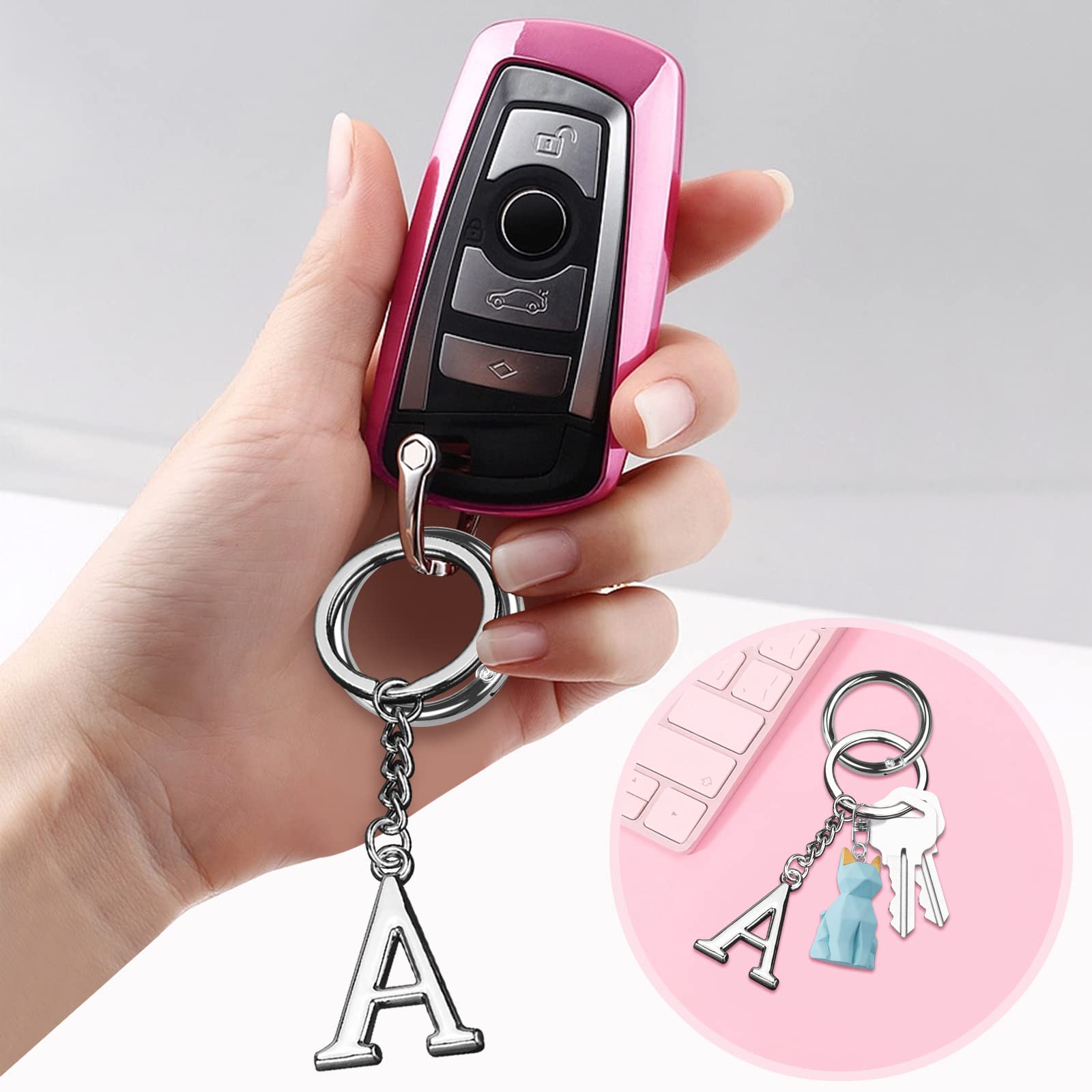 TEWENE Letter A-Z Keychain Stainless Steel Alphabet Initial Pendant with Key Ring & Bag Clip Buckle, Key Chain for Women Men DIY Personalized Gift Accessories