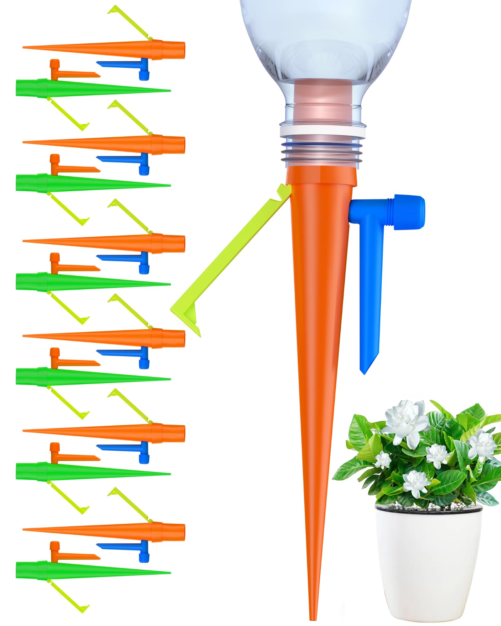 XpenGeny 【New】Plant Self Watering Spikes Devices, Automatic Plant Drip Irrigation System with Slow Release Control Valve Switch,Adjustable Plants Waterer Devices (12, Yellow + Green)
