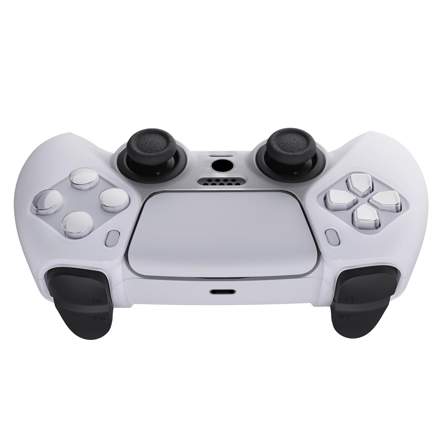 PlayVital Transparent Clear White Pure Series Anti-Slip Silicone Cover Skin for ps5 Controller, Soft Rubber Case for ps5 Wireless Controller with Clear White Thumb Grip Caps