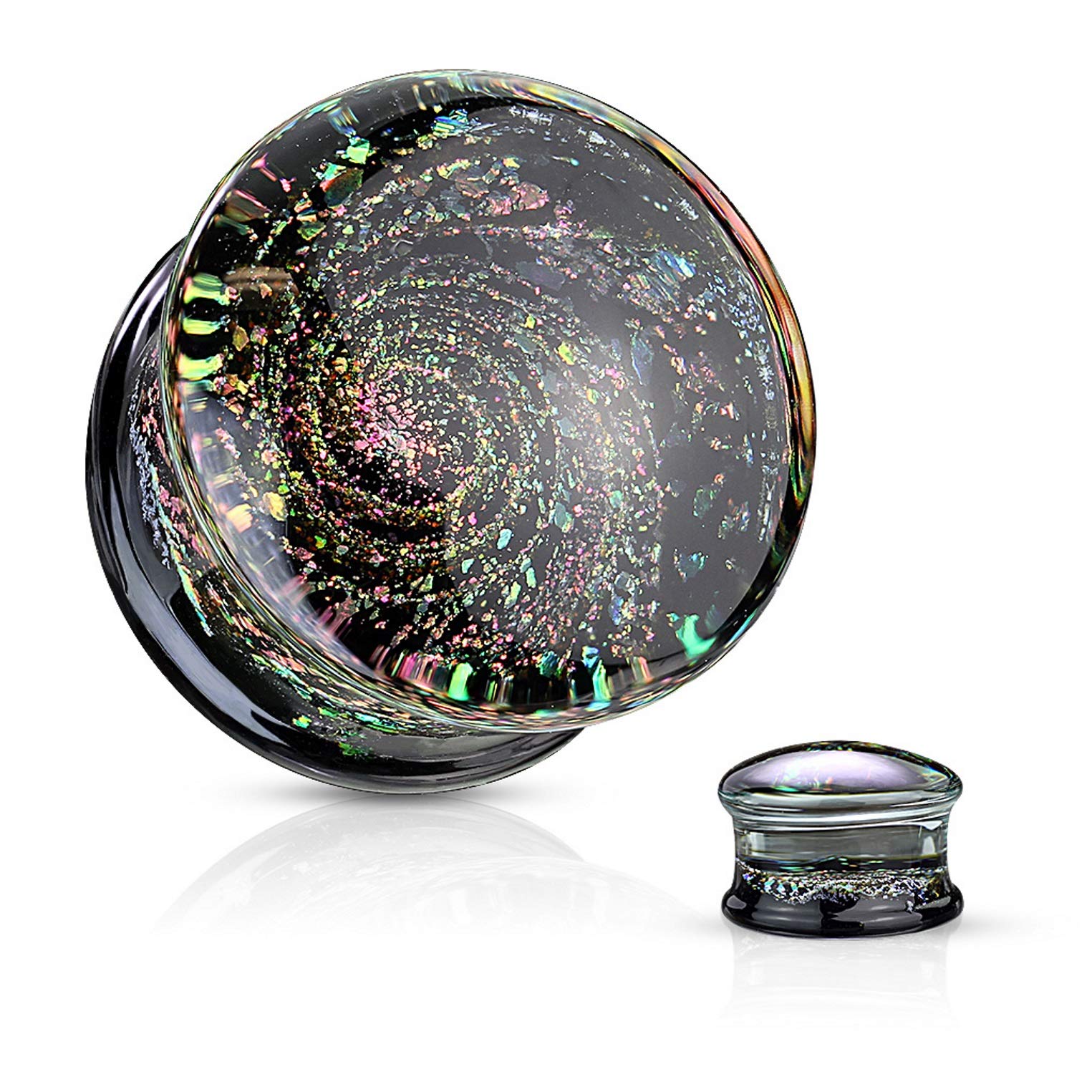 Pair of Sparkle Galaxy Swirl Glass Ear Plugs Double Flared Gauges (00 Gauge (10mm))