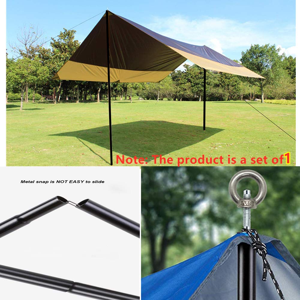 MMoon-L&F Adjustable Tent Tarp Canopy Pole Set of 1 for Camping Shelters and Awnings 6 Sections 7.6 feet Height Black Surface Durable Steel Rod