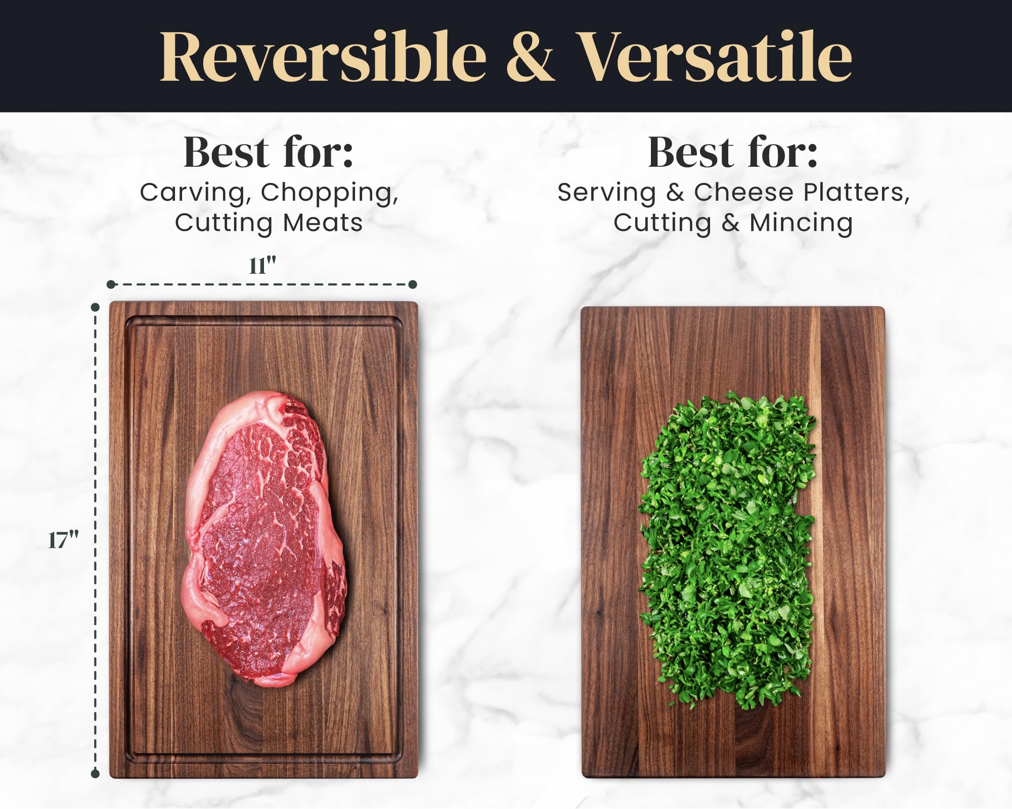 Mevell Walnut Wood Cutting Board for Kitchen, Reversible Wooden Chopping Board With Juice Grooves, Made in Canada (Walnut, 18x12x1.25)