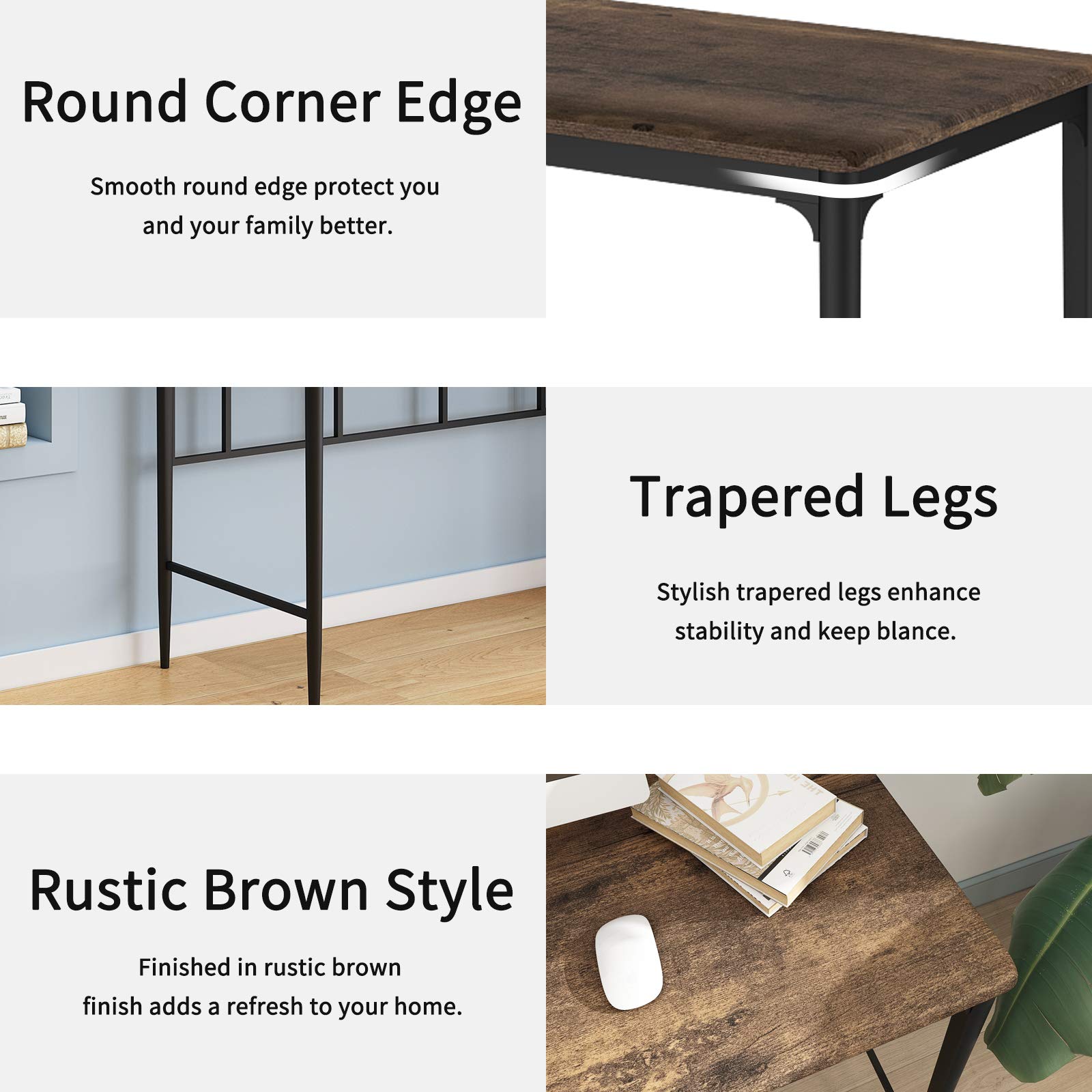 O&K FURNITURE Computer Desk, Industrial Computer Table Office Desk Workstation for Home Office,47 inch Study Writing Desk,Brown