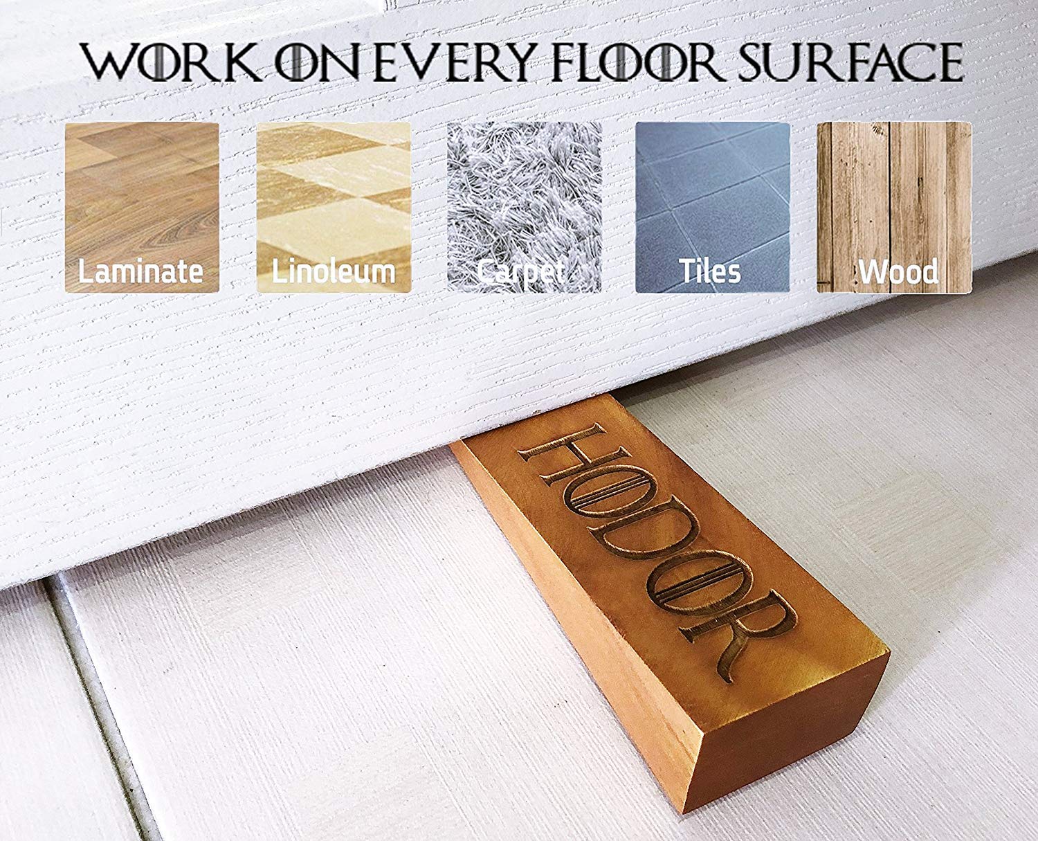 Natural Door Stop Hodor Stopper Elms Wood Ulmaceae Strong Hold Anti- Slip Rubber Wedge GOT Compatible with Every Surface 3 Pack Gift Engraved Merchandise Gag