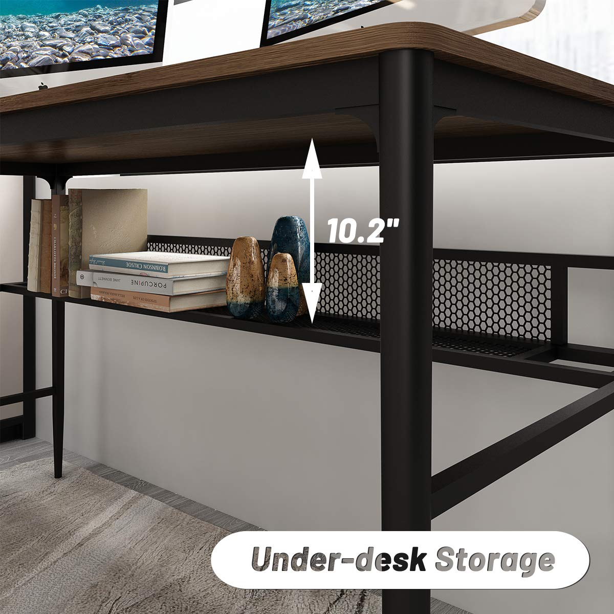 O&K FURNITURE Computer Desk with Book Shelf,55 Inch Study Writing Table, PC Laptop Desk for Home Office Workstation,Rustic Brown