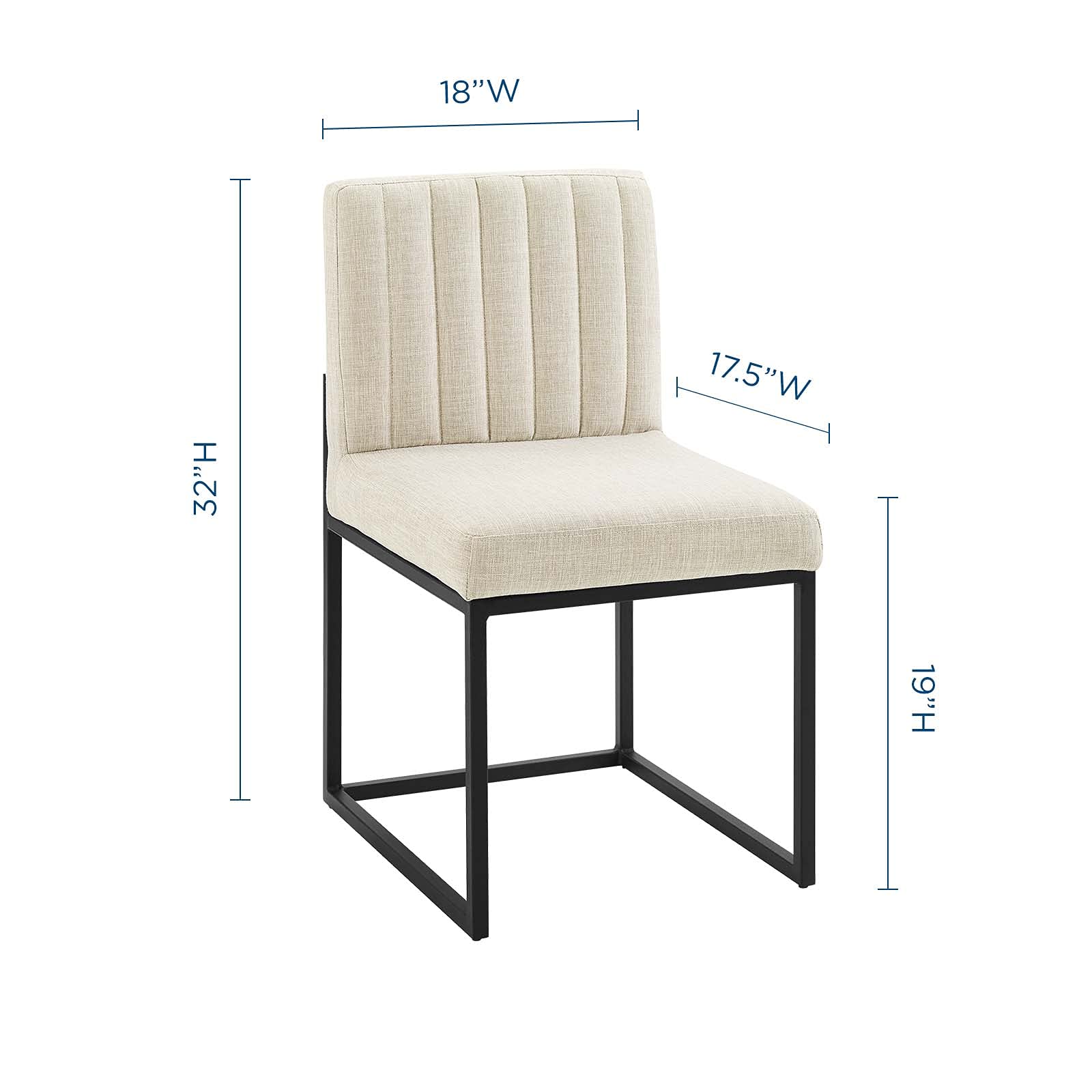Modway Carriage Channel Tufted Sled Base Upholstered Fabric Dining Chair, Black Beige