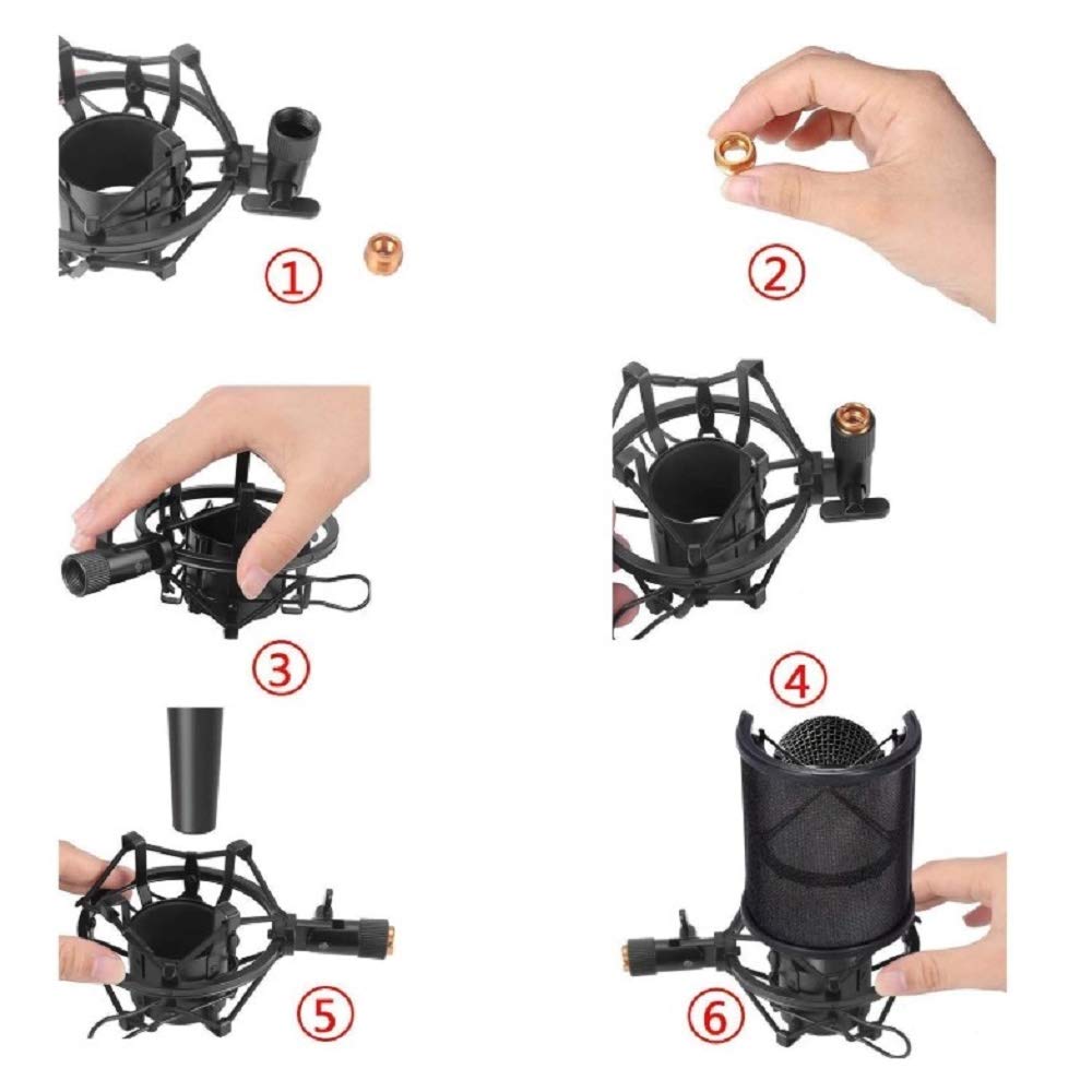 Microphone Shock Mount with Pop Filter,Anti-Vibration Suspension Microphone Shock Mount Bonus Screw Adapter Mic Mount Holder Clip for Diameter 48mm-53mm (18.8 inch- 2.0inch) Microphone