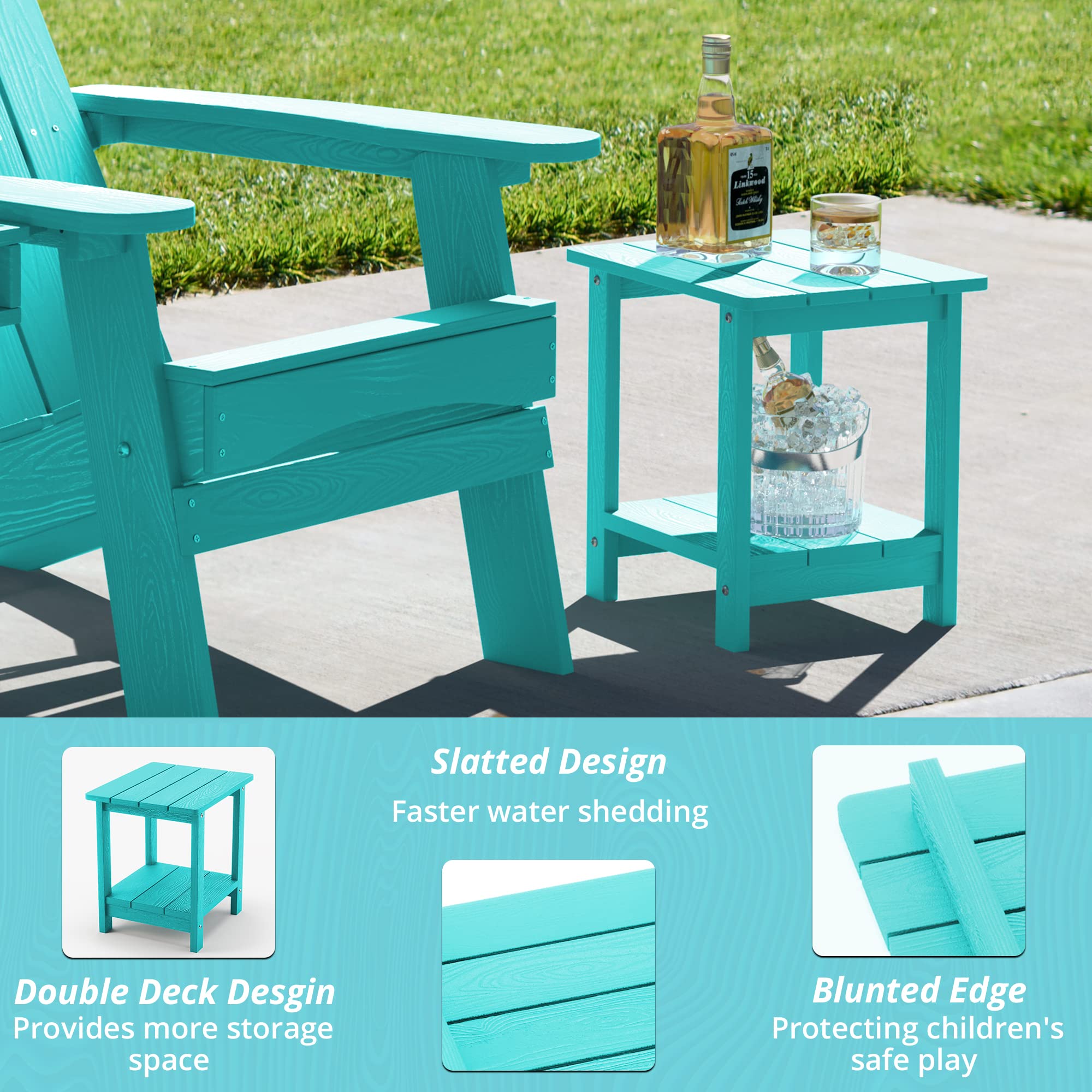 LUE BONA Adirondack Outdoor Side Table, 2-Tier Red Poly Patio End Table Weather Resistant, Morden Side Table for Patio, Pool, Porch