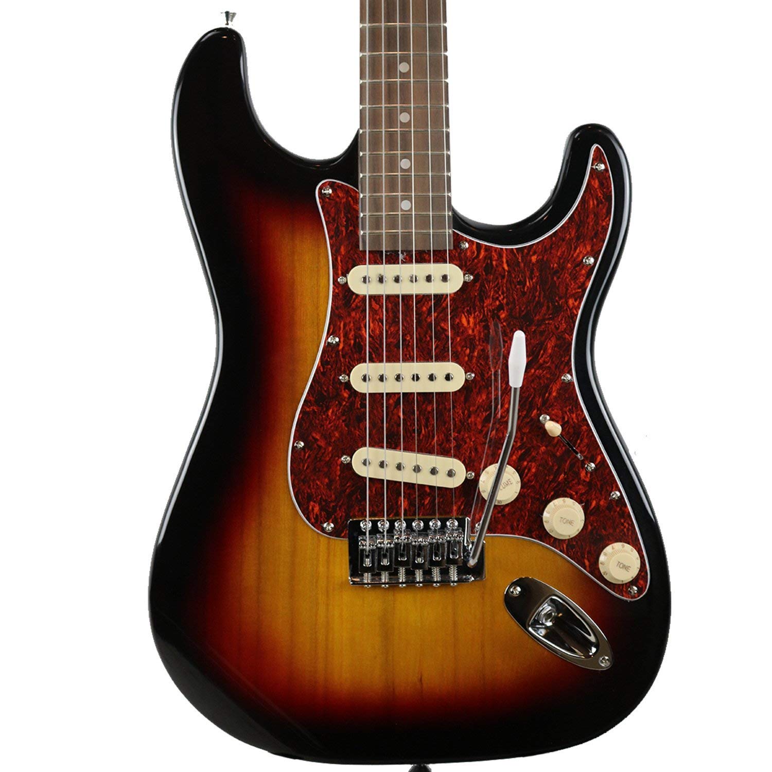 Sawtooth 6 String Electric Guitar Pack, Sunburst with Tortoise Pickguard, Right Handed (ST-ES-SBT-TRAVEL)