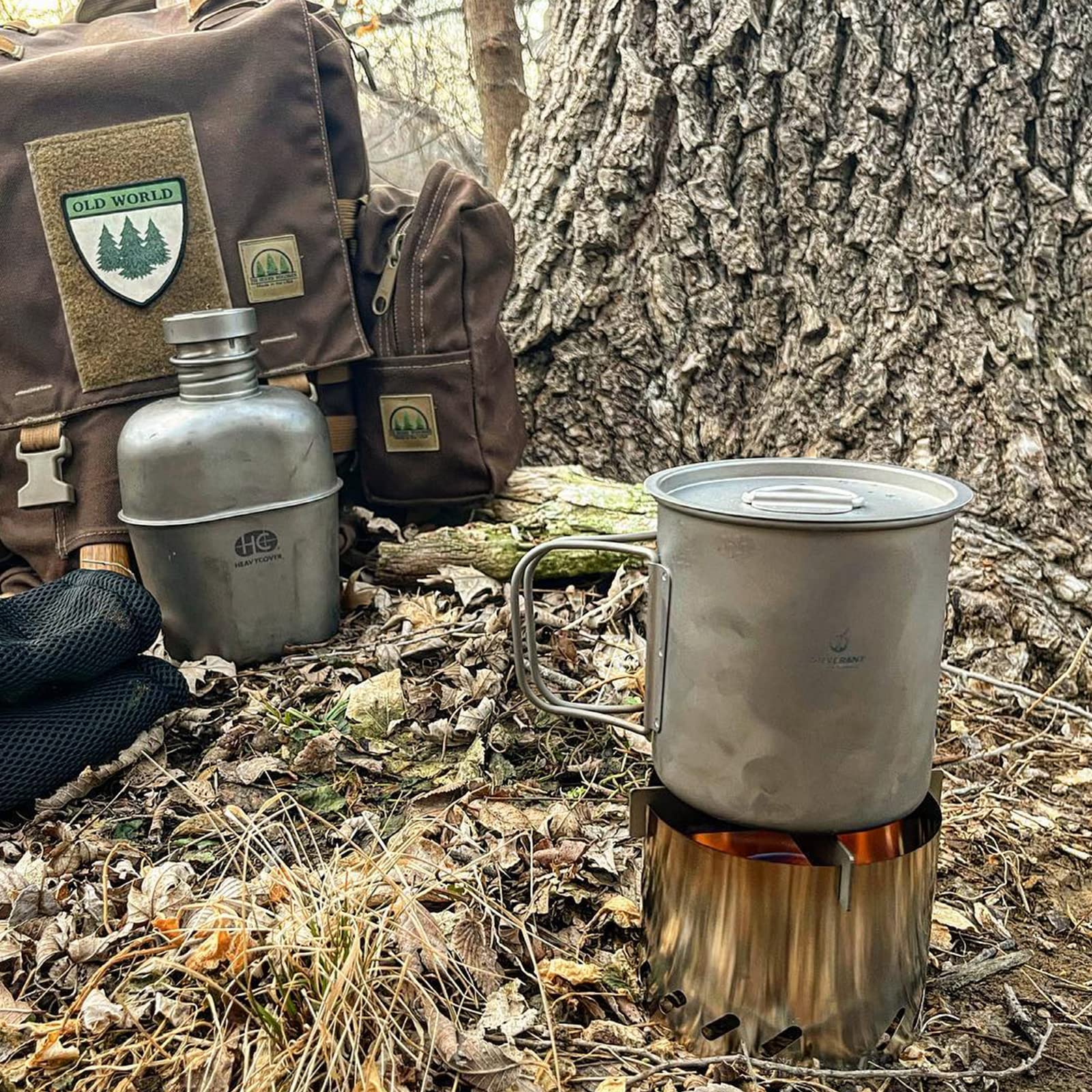 SILVERANT Titanium Ultralight Alcohol Multifuel Stove With Windshield & Cross Stand - For Camping, Backpacking, & Hiking With Drawstring Case (Alcohol Stove with Wind Shield)
