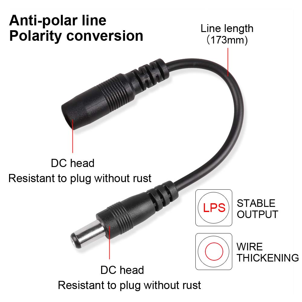 Mr.Power Reverse Polarity Converter Cable 5.5 X 2.1 for Keyboard Guitar Effect Pedal (2 pcs)