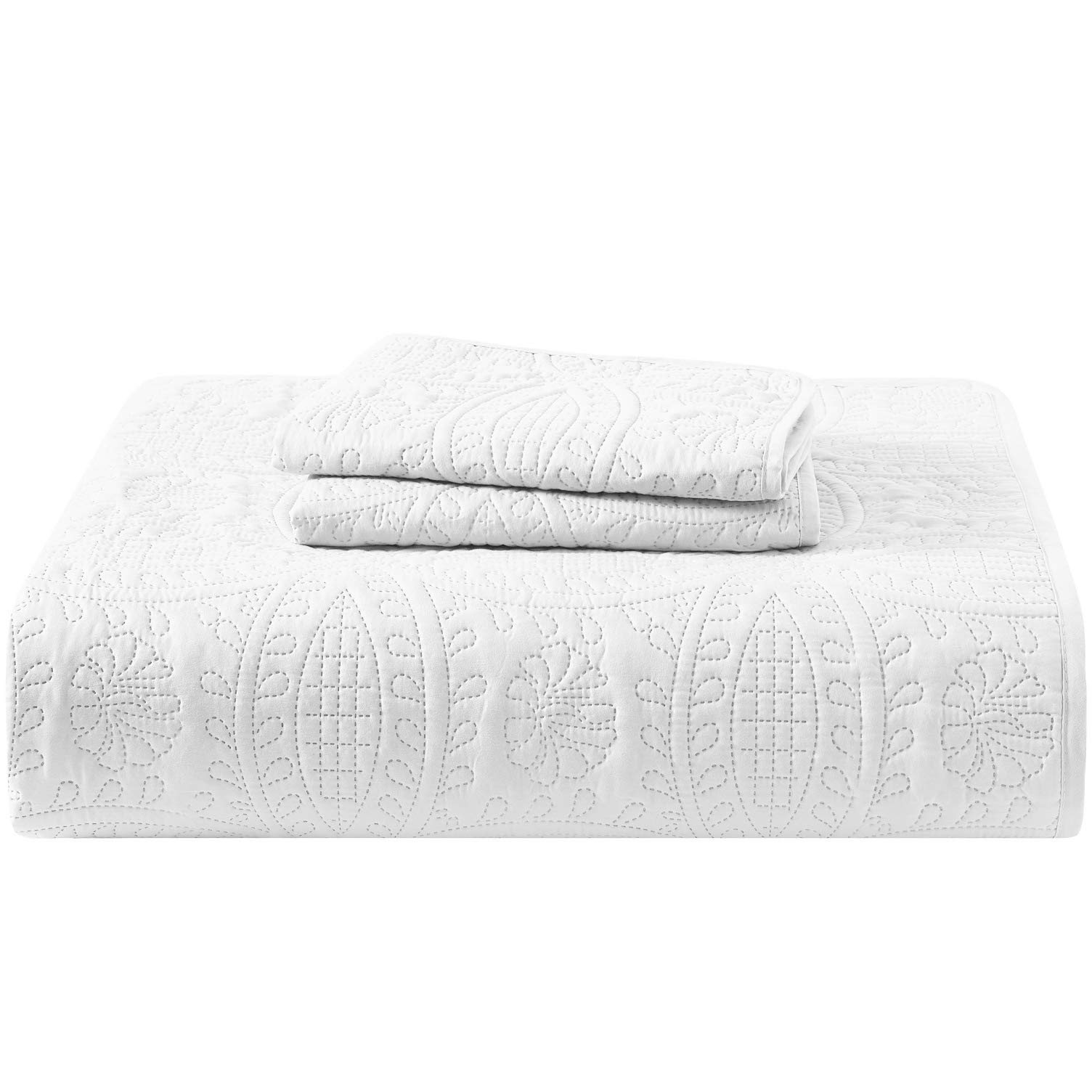 Mellanni Full/Queen Bedspread Coverlet Set - Bedding Cover with Shams - Ultrasonic Quilting Technology - 3 Piece Oversized Quilt Set - Bedspreads & Coverlets (Full/Queen, White)