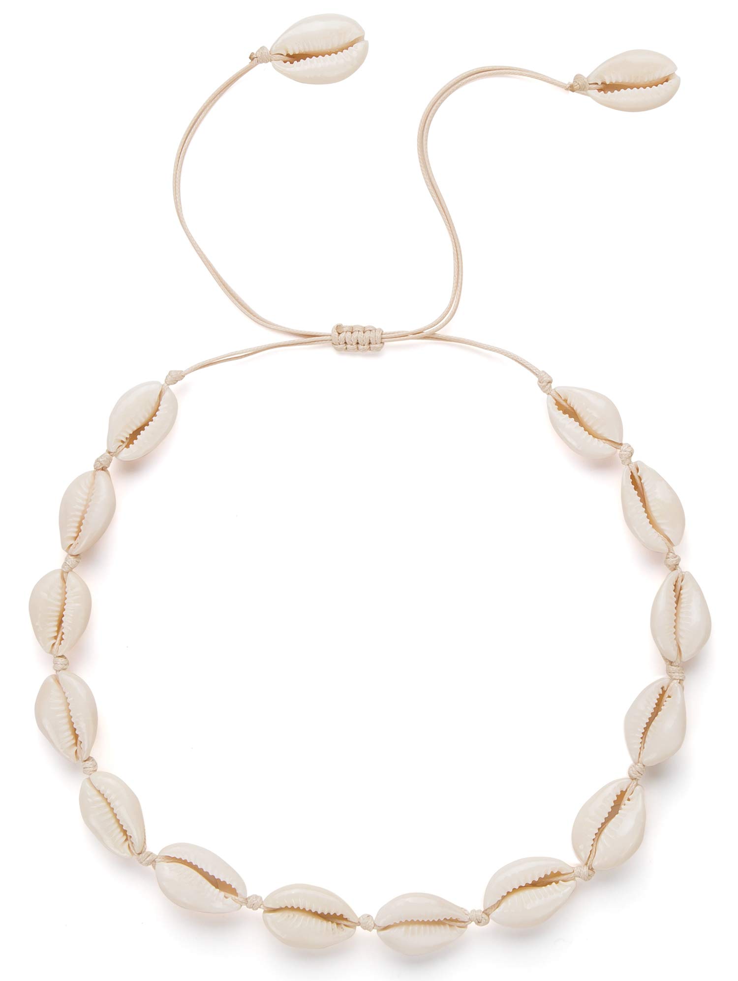 Nackiy Handmade Sea Shell Necklace for Women Summer Adjustable Natural Shell Collar Necklace (Beige Braided Rope)