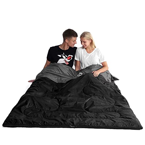 oaskys Double Sleeping Bag for Adults with 2 Pillows - Queen Size XL Waterproof Sleeping Bag for All Season Camping Hiking Backpacking 2 Person Sleeping Bags for Cold Weather & Warm