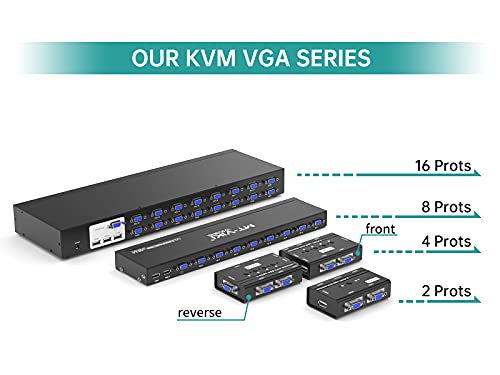 MT-VIKI KVM Switch 8 Port, 8X1 Rackmount KVM Switch VGA, Included 8 2-in-1 KVM Cables & Wire-Desktop Selector, Fit 1U 19'' Rack