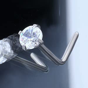 OUFER 20g Nose Ring Hoop, 3PCS Grade 23 Solid Titanium Nose Rings, Clear CZ Nose Stud, L Shaped Nose Piercing Jewelry