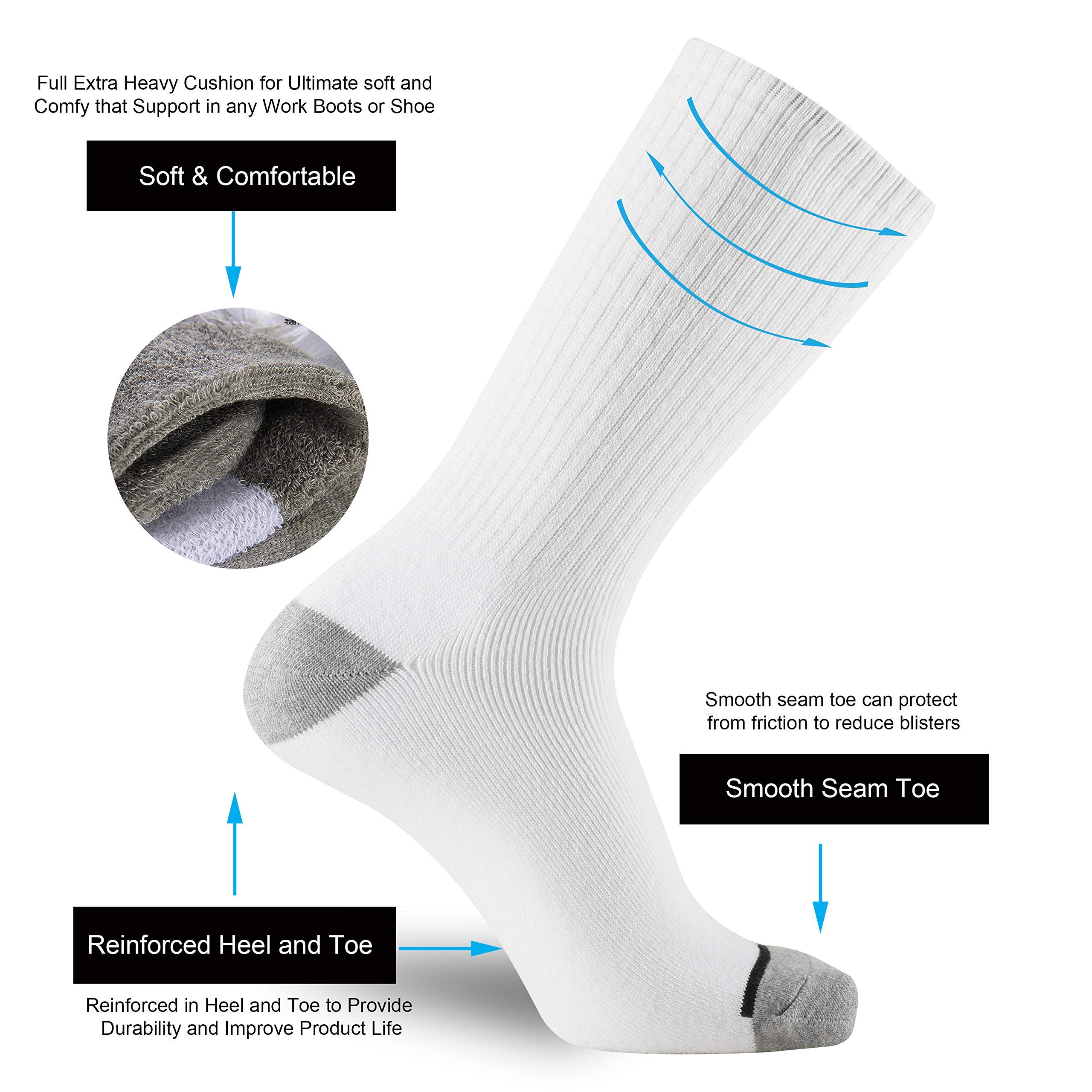 ONKE Cotton Cushion Crew Socks for Men Women Athletics All Seasons Thick Warm Heavy Duty Work Boots Moisture Wicking Control(White M)