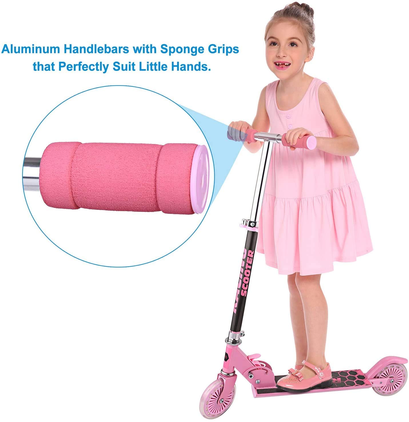 Mini Kick Scooter Aluminum Folding Scooters Adjustable Height with Light Up Wheels for Kids Girls Boys Toddler, Ages 3-8 Years