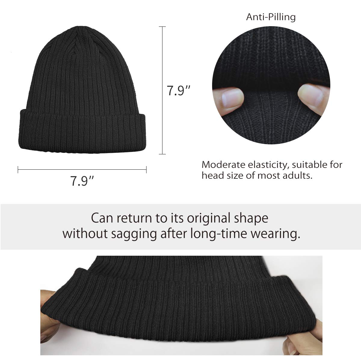 PACEARM Beanie Men Women - Unisex Winter Beanies Cuffed Knit Hat Plain Skull Cap (Black)