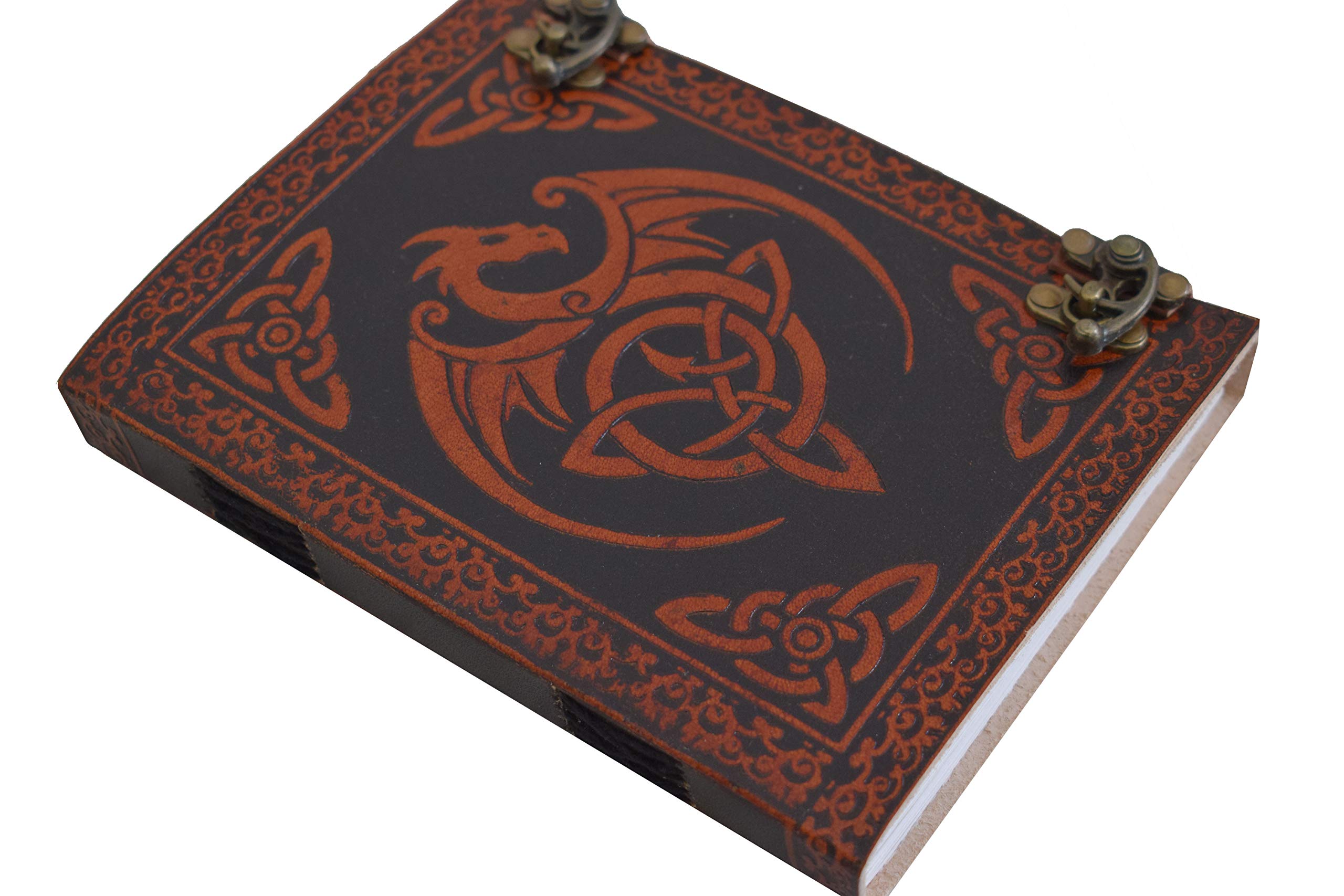 MONTEXOO Dragon's Leather Journal: Dual-Toned Dungeons and Dragonette Diary Sketchbook Notebook with Lock - 8 Inch Brown Vintage Handmade for Men, Women, and D&D Travel