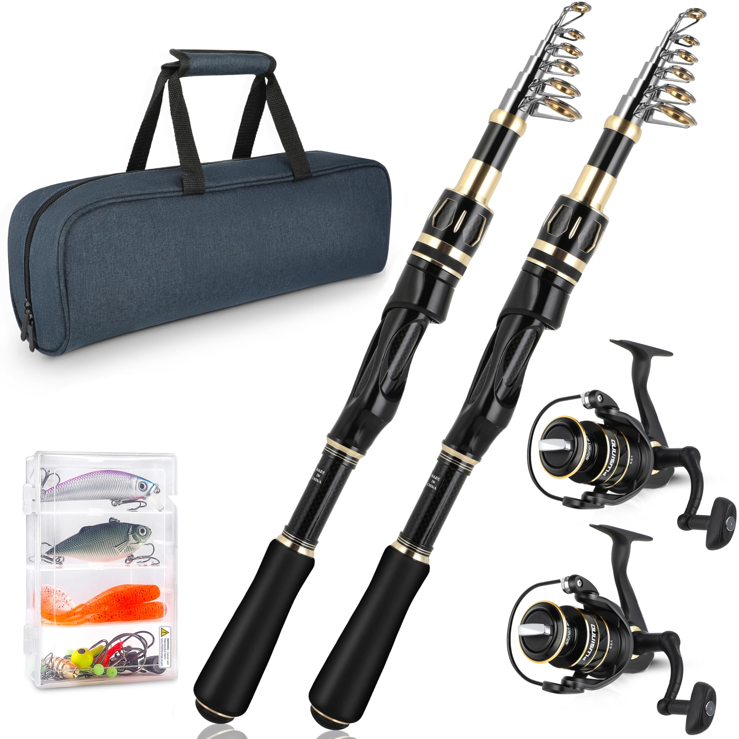 PLUSINNO Elite Hunter 7FT Fishing Rod, IM 6 Graphite Spinning Rod and Casting Rod, Stainless Steel Guides with SiC Inserts (7FT-Spinning Rod-M Power+HT3000REEL(Golden))…