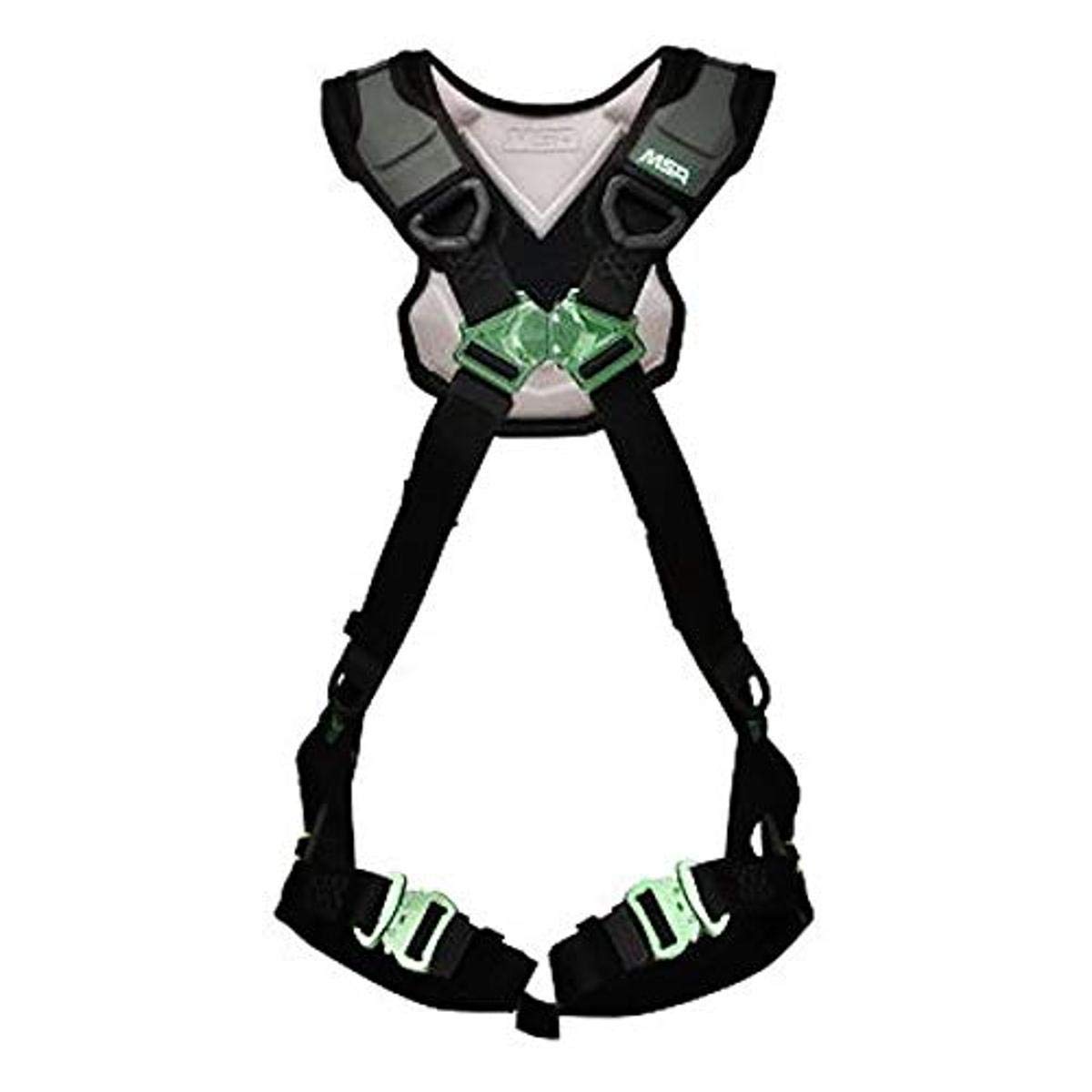 MSA 10196070 V-Flex Full Body Safety Harness - Size: Extra Large, D-Ring Configuration: Back, Quick Connect Leg Straps, Color: Black, Full Body Harness, Durable