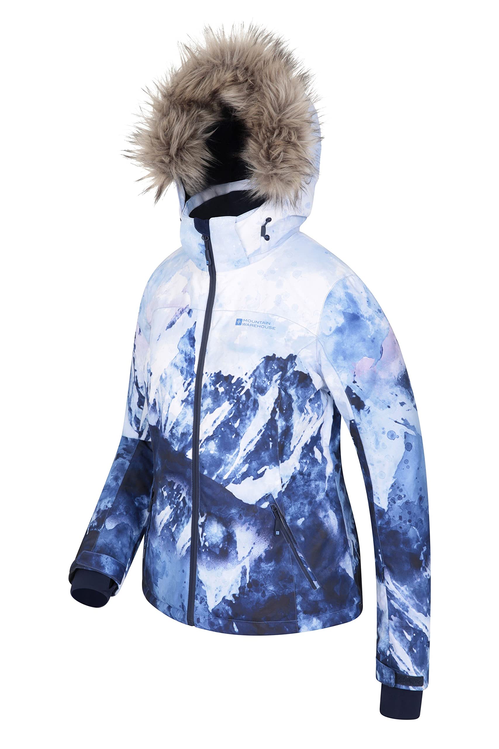 Mountain Warehouse Nordic Womens Printed Waterproof Ski Jacket Blue 12