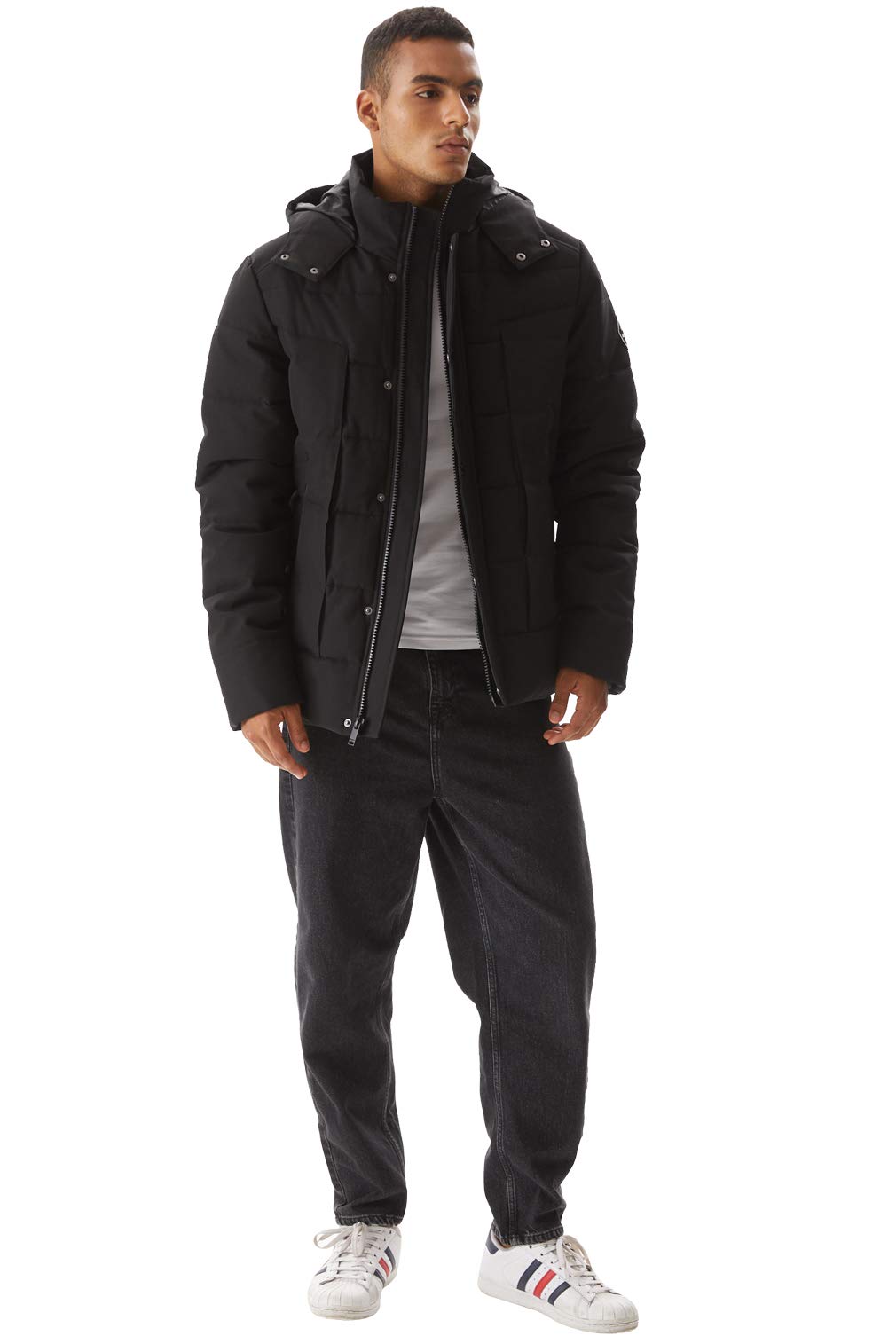 Molemsx Mens Winter Parka, Men's Winter Outdoor Windproof Waterproof Ski Jacket Hooded Packable Down Puffer Jacket for Cold Weather,Black,XX-Large