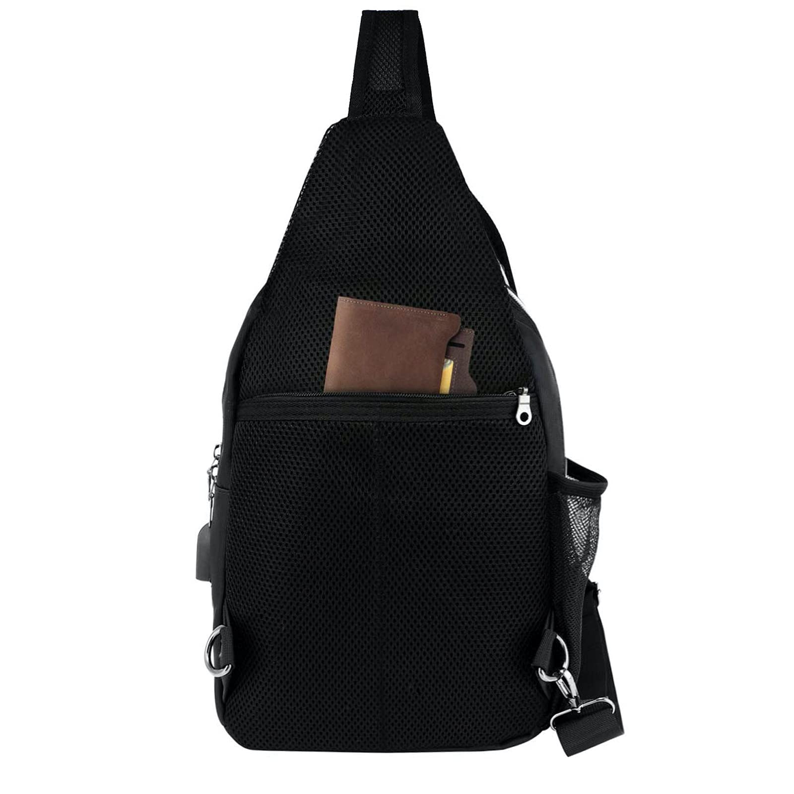 MOSISO Sling Backpack Hiking Daypack with USB Charging Port Outdoor Shoulder Bag, Metallic Gray