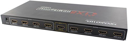 MIYAKO HDMI Splitter 1 in 8 Out, Four Ways HDMI Splitter Supports 3D, 4K x 2K @30HZ, Full HD 1080P, Support Two TVs or Multi Monitor Adapter at Same Time