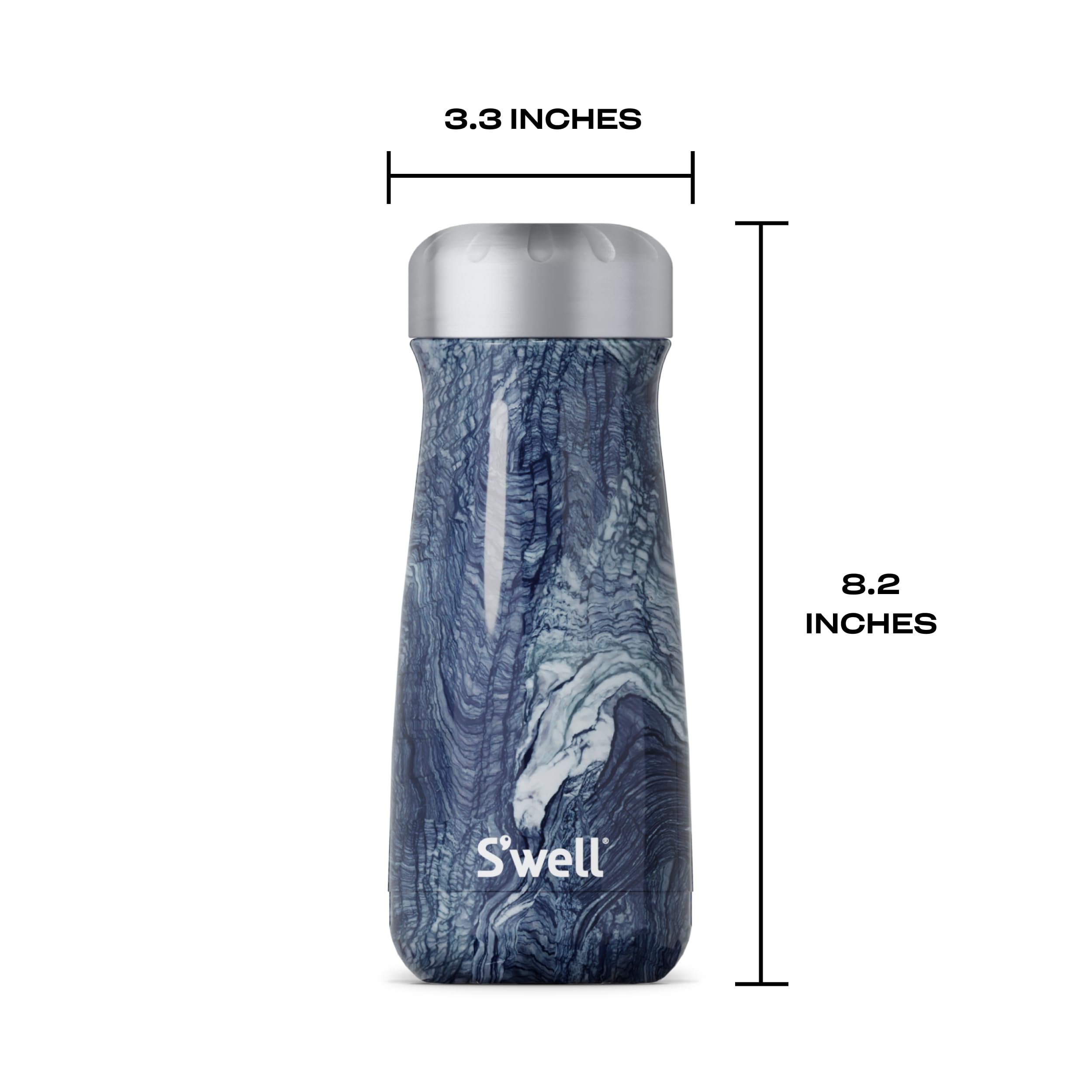 S'well Stainless Steel Traveler, 16oz, Azurite Marble, Triple Layered Vacuum Insulated Containers Keeps Drinks Cold for 24 Hours and Hot for 12, BPA Free, Easy Carrying On the Go