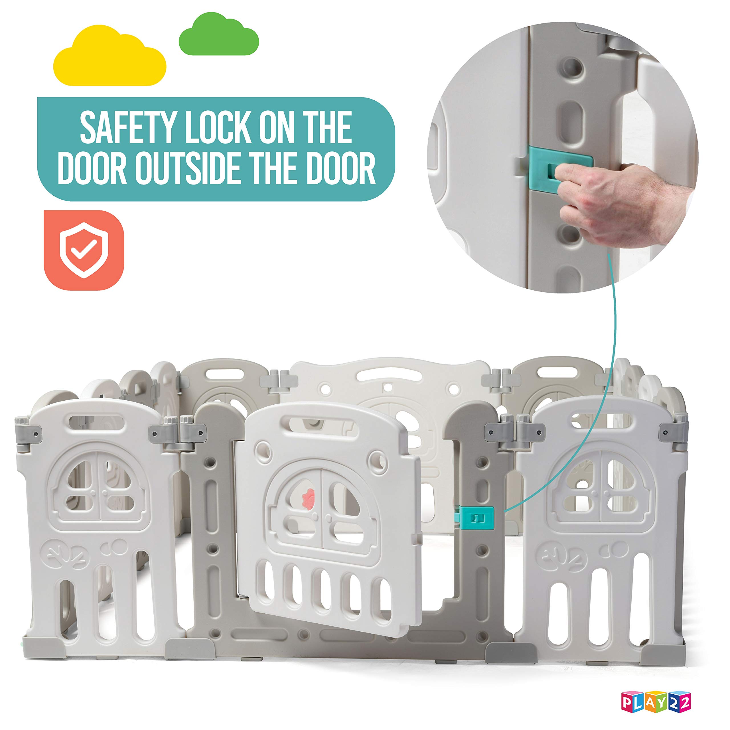 Play22 Foldable Baby Playpen 14 Panel - Kids Safety Activity Play Center - Safety Play Yard Play Pens for Babies - Safety Gates for Indoor and Outdoor Play - Adjustable Shape