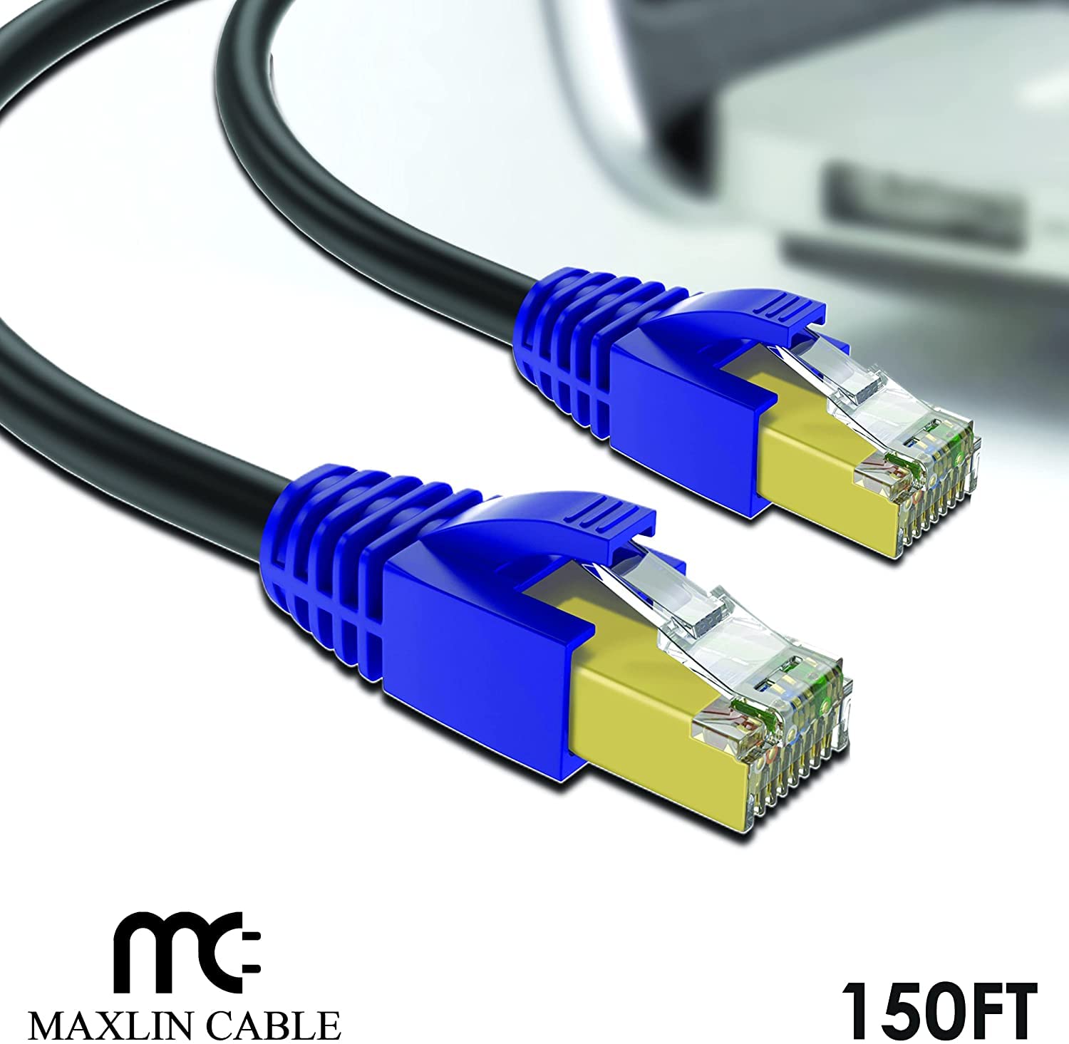 MAXLIN CABLE Cat 7 Ethernet Cable, 150 ft RJ45 600 MHz, Heavy Duty Indoor Outdoor Gaming LAN Cable, Shielded Copper Waterproof Direct Burial Zero Lag Network Patch, Compatible with Modem, Router, PS3