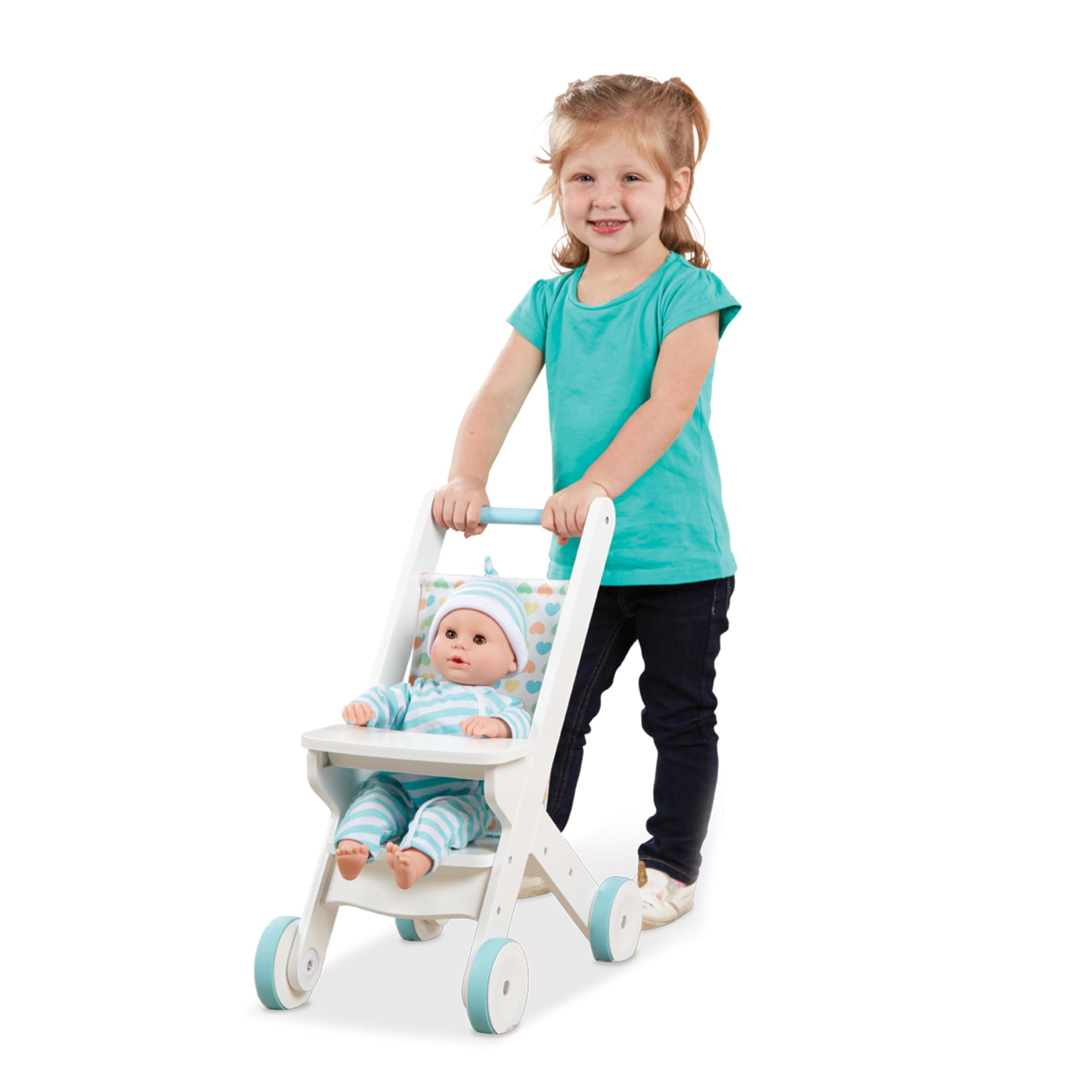Melissa & Doug Mine to Love Wooden Play Stroller for Dolls-Stuffed Animals - White (18”H x 8”W x 11”D Assembled)