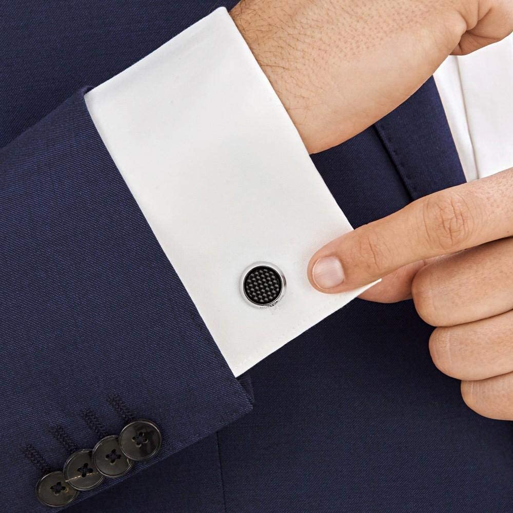 Montblanc gemelli rotondi Extreme 2.0 in acciaio con inserto lavorato effetto carbonio 124295