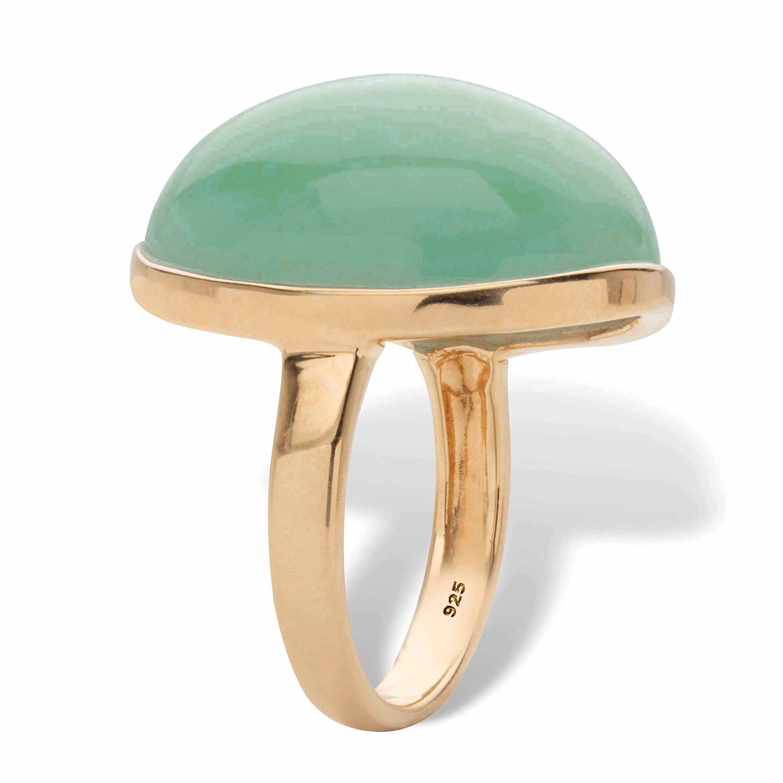 PalmBeach Jewelry 14K Yellow Gold Plated Sterling Silver Oval Shaped Genuine Aquamarine or Green Jade Cabochon Ring Size 8
