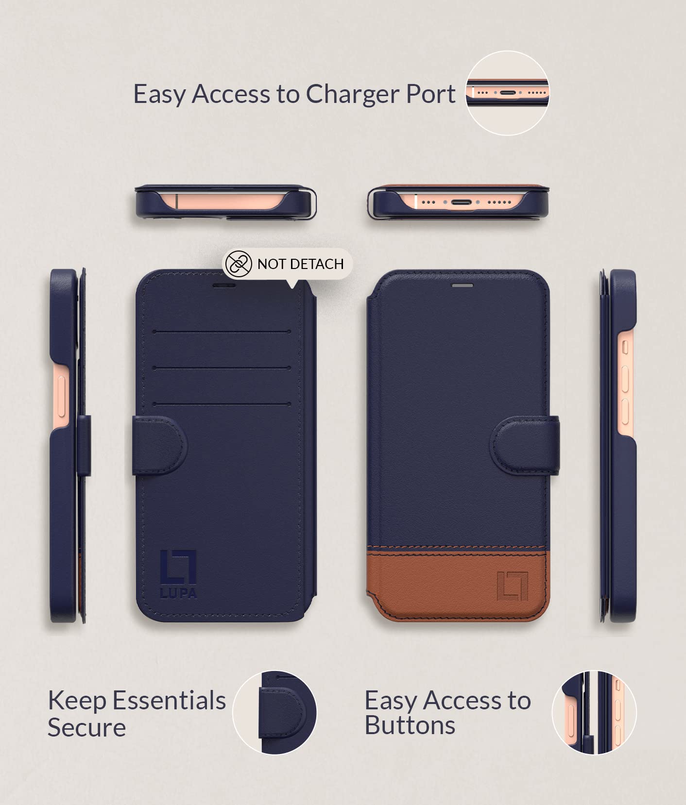 LUPA iPhone 11 Pro Max Wallet Case, Credit Card Holder, for Women & Men - Faux Leather Flip Case β Desert Sky